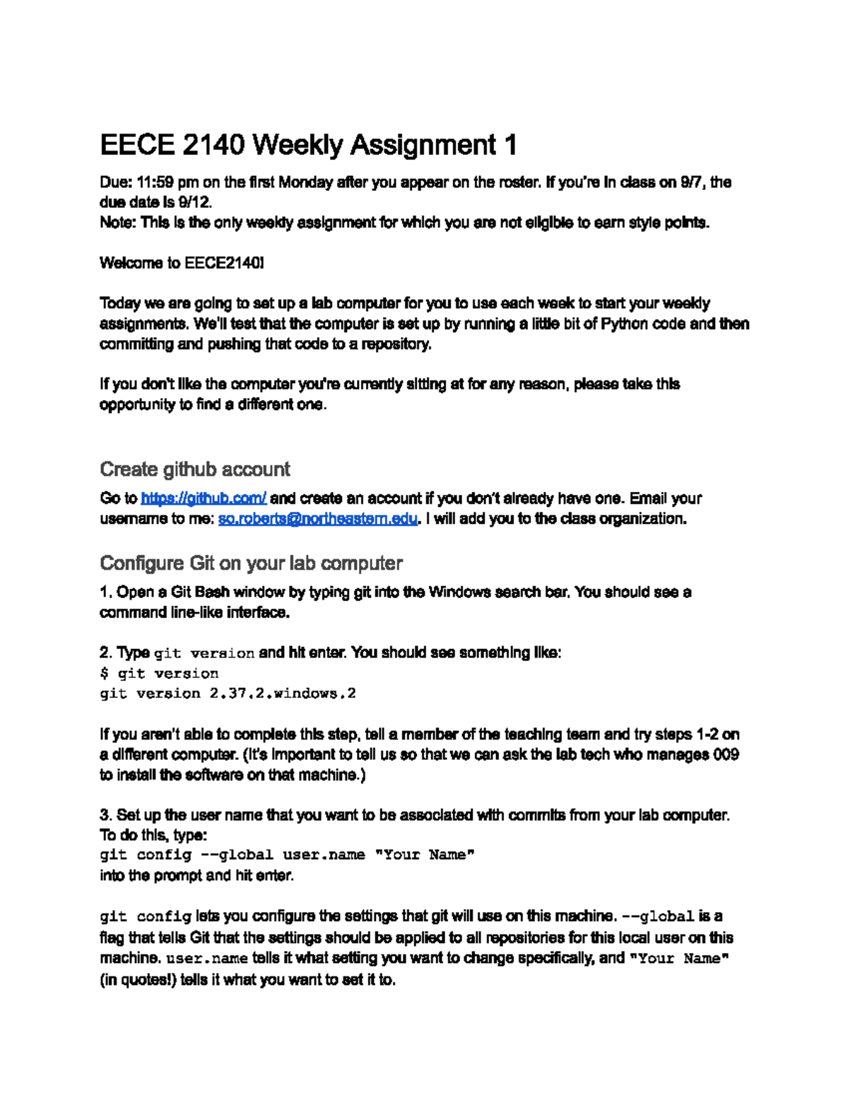 Weekly Assignment 1 - Set up Github and IDE - EECE 2410 - Studocu