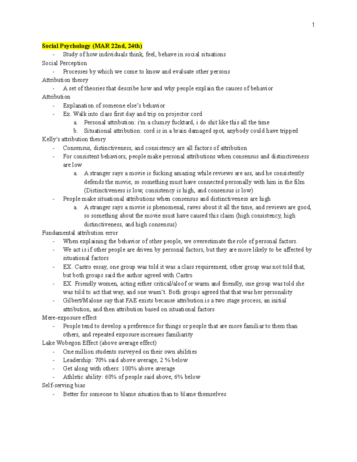 Exam 3 guide - Social Psychology (MAR 22nd, 24th) - Study of how ...
