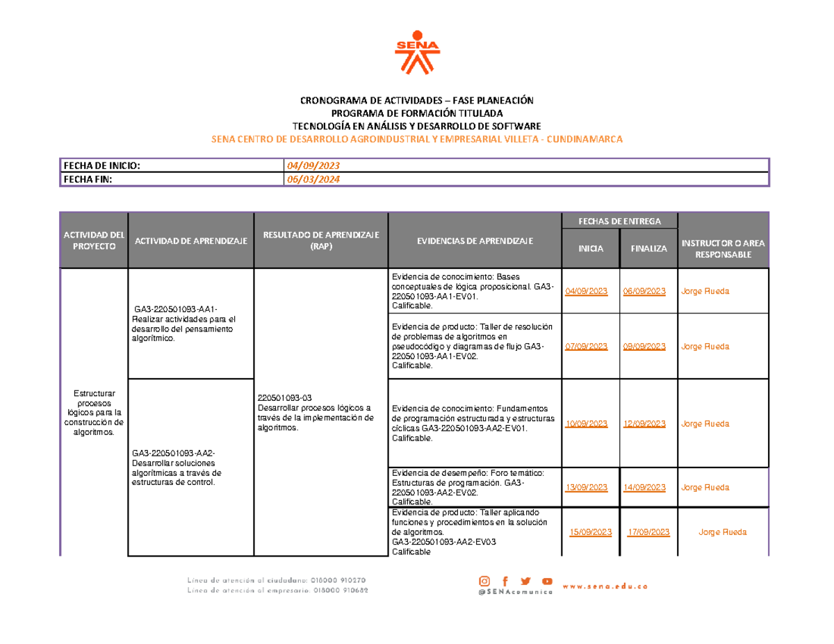 Cronograma Fase Planeacion - CRONOGRAMA DE ACTIVIDADES – FASE PLANEACI”N PROGRAMA DE FORMACI”N ...