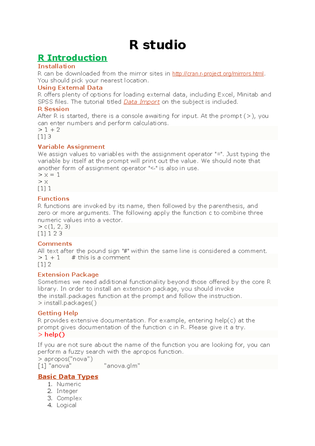 R studio tutorial - R studio R Introduction Installation R can be ...