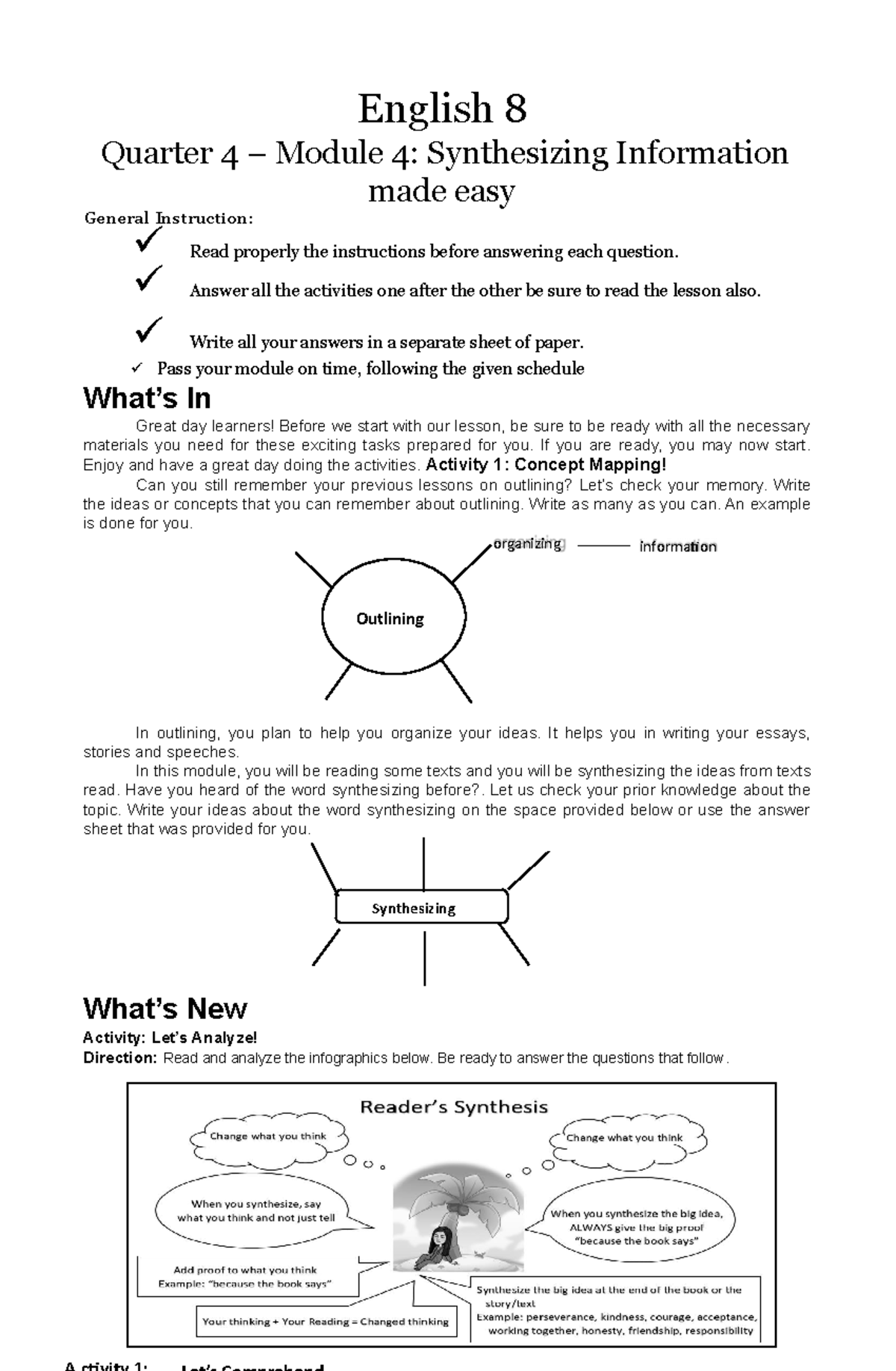 English q4m4 - n/a - English 8 Quarter 4 – Module 4: Synthesizing ...