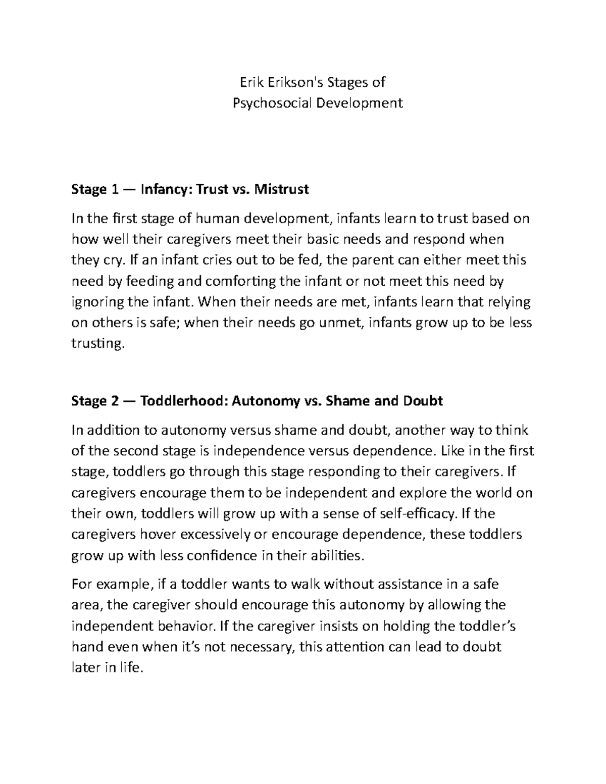 Erik Erickson's Stages Of Psychosocial Development - Erik Erikson's ...
