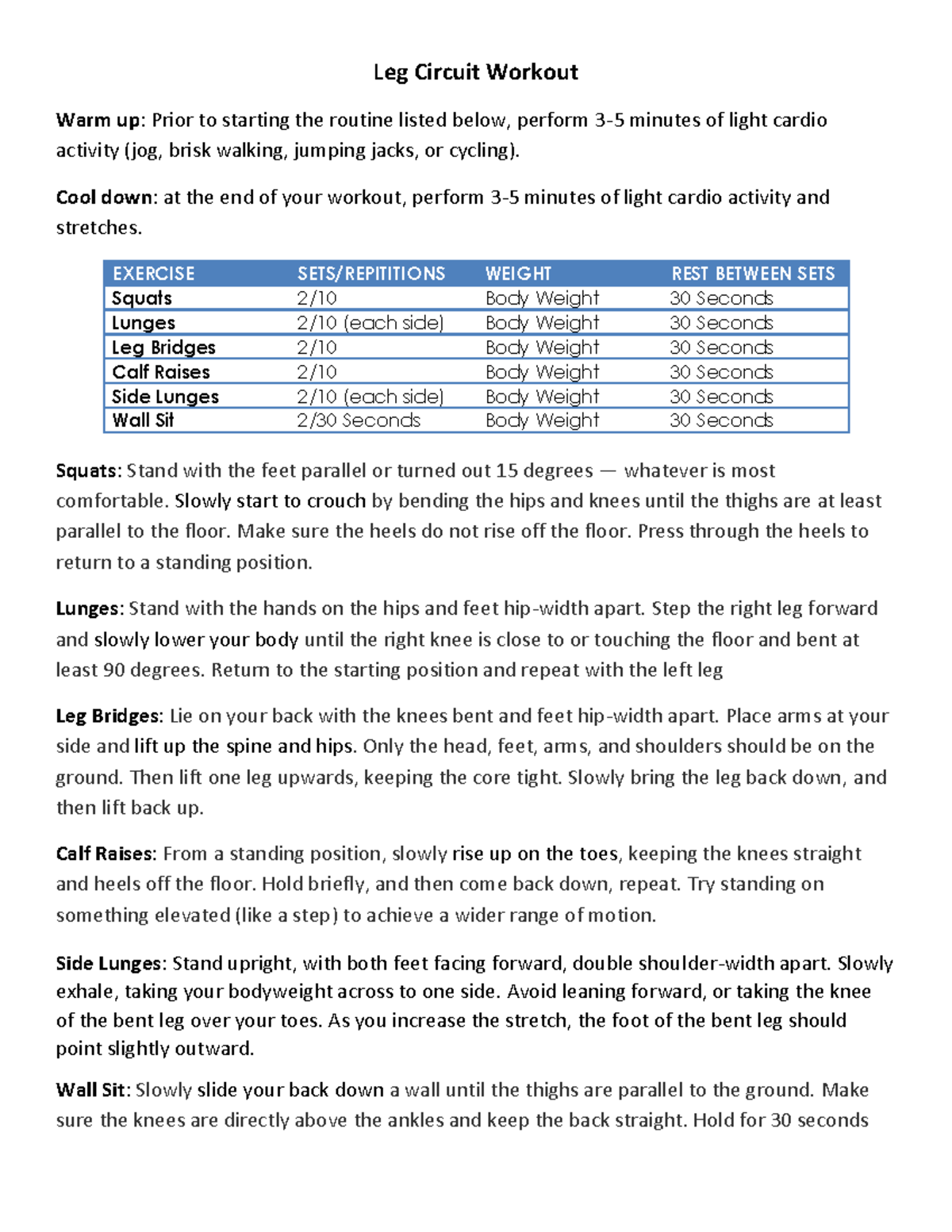 Circuit Workouts for Fall into Fitness - Leg Circuit Workout Warm up ...