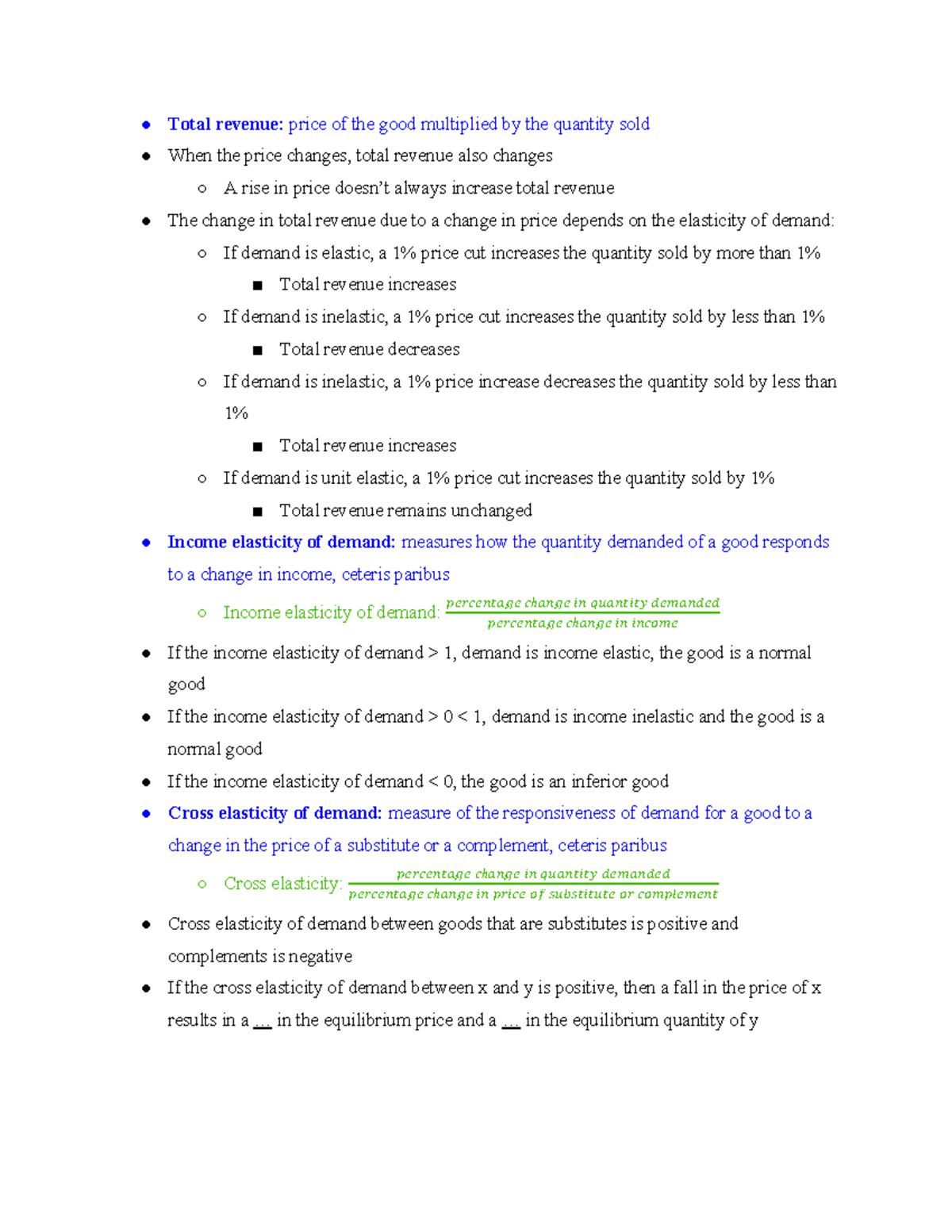 Class 9 - oct. 6th (ch. 4) - Total revenue: price of the good multiplied by the quantity sold ...