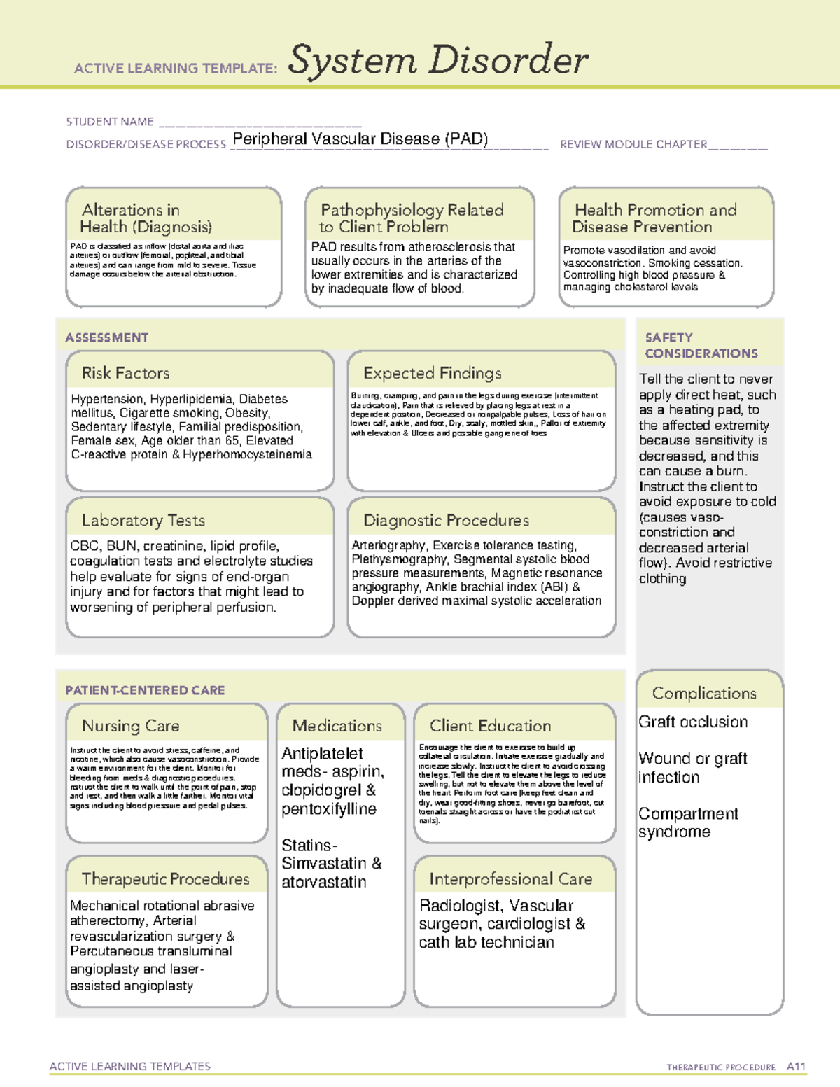 Peripheral Vascular Disease (PAD) Review - Studocu