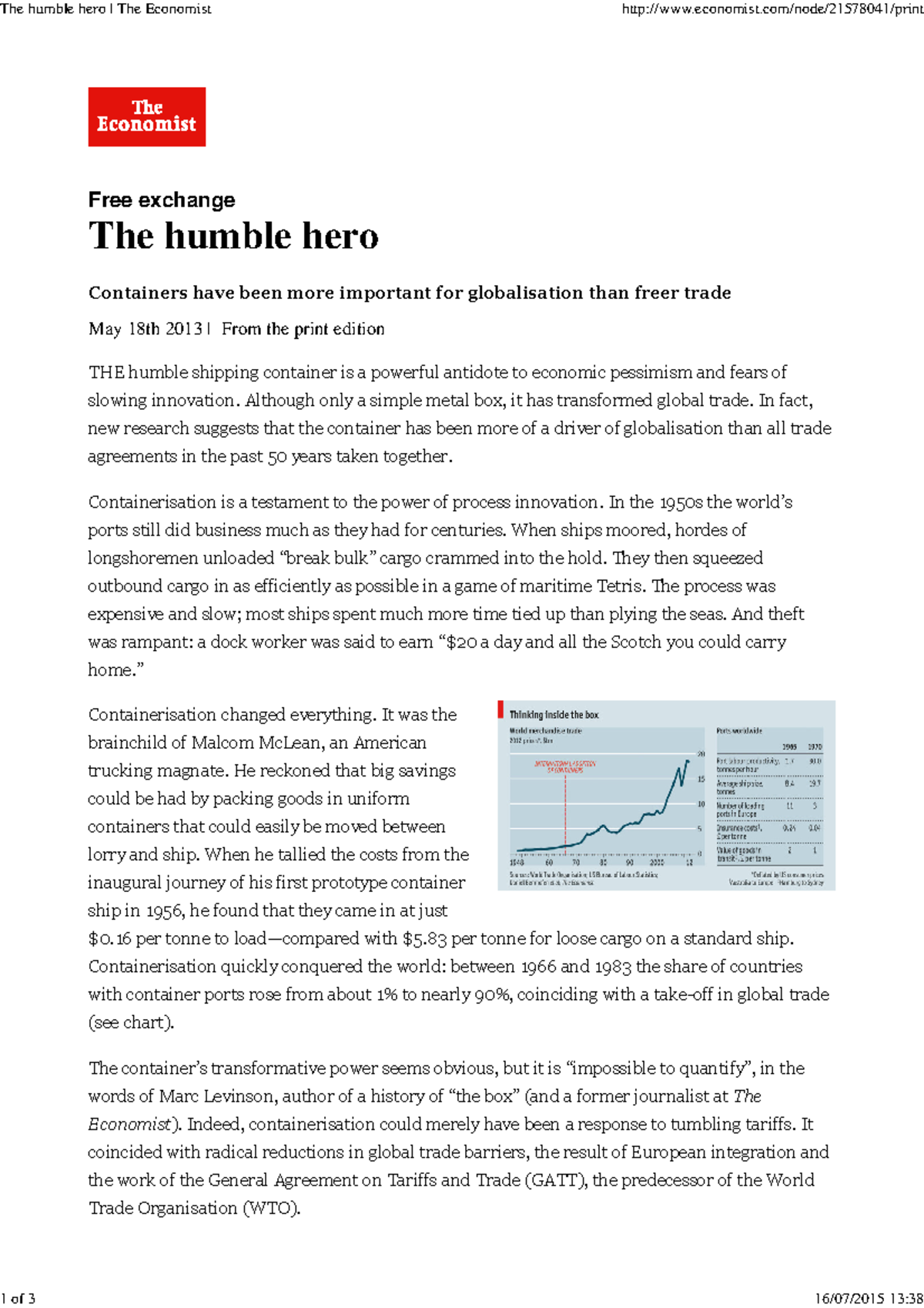 Econ 1 – S1 – W2 – The Economist - The Humble Hero - Free exchange The humble hero - Studocu
