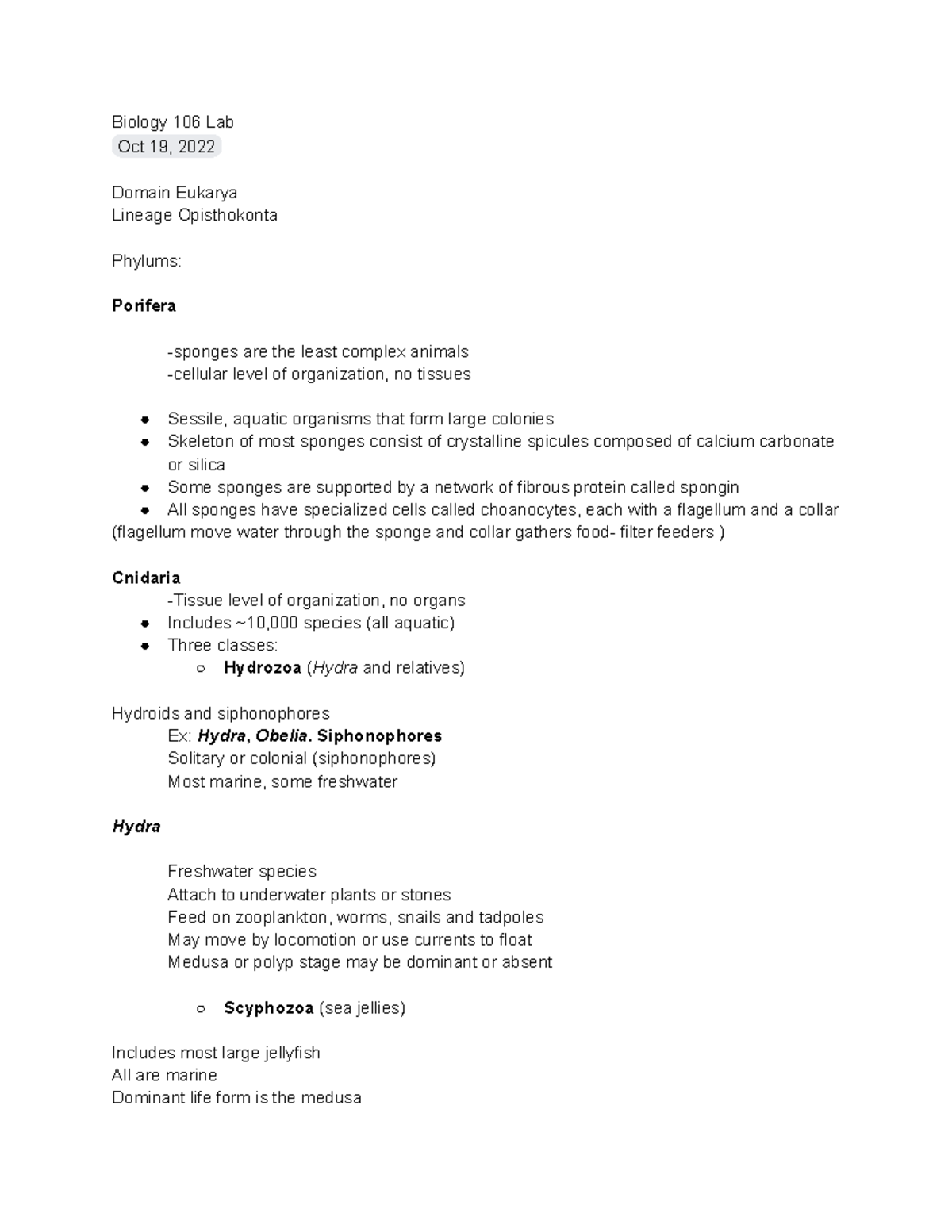 Biology 106 Lab Notes- Oct 19 ; Eukarya - Biology 106 Lab Oct 19, 2022 ...