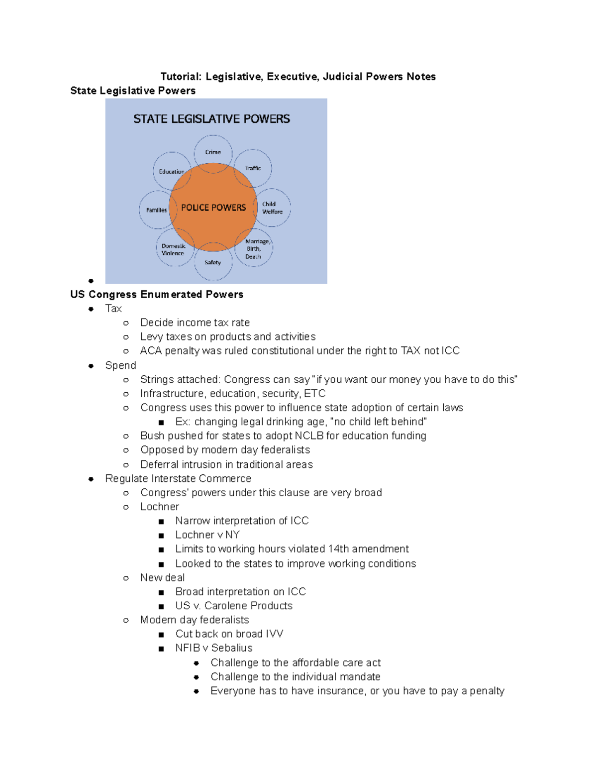 Tutorial Legislative Powers Notes - Tutorial: Legislative, Executive ...