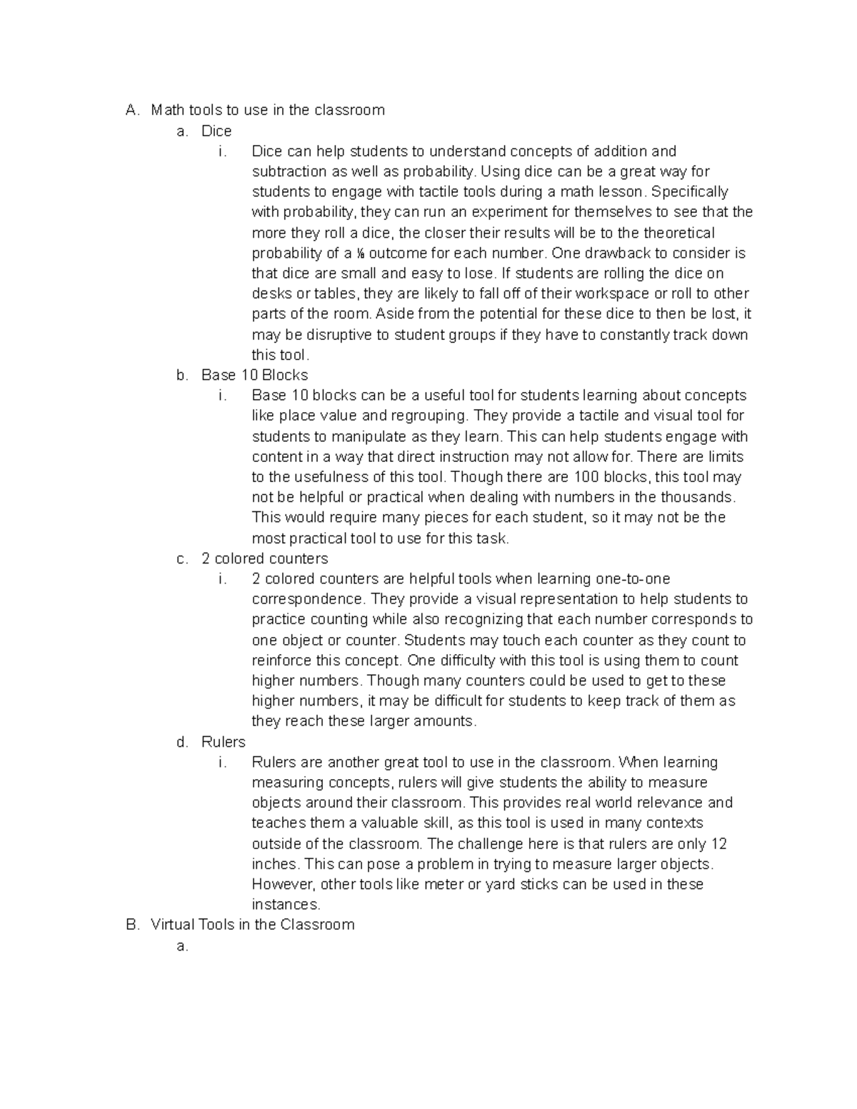 task notes for anthropology - A. Math tools to use in the classroom a ...