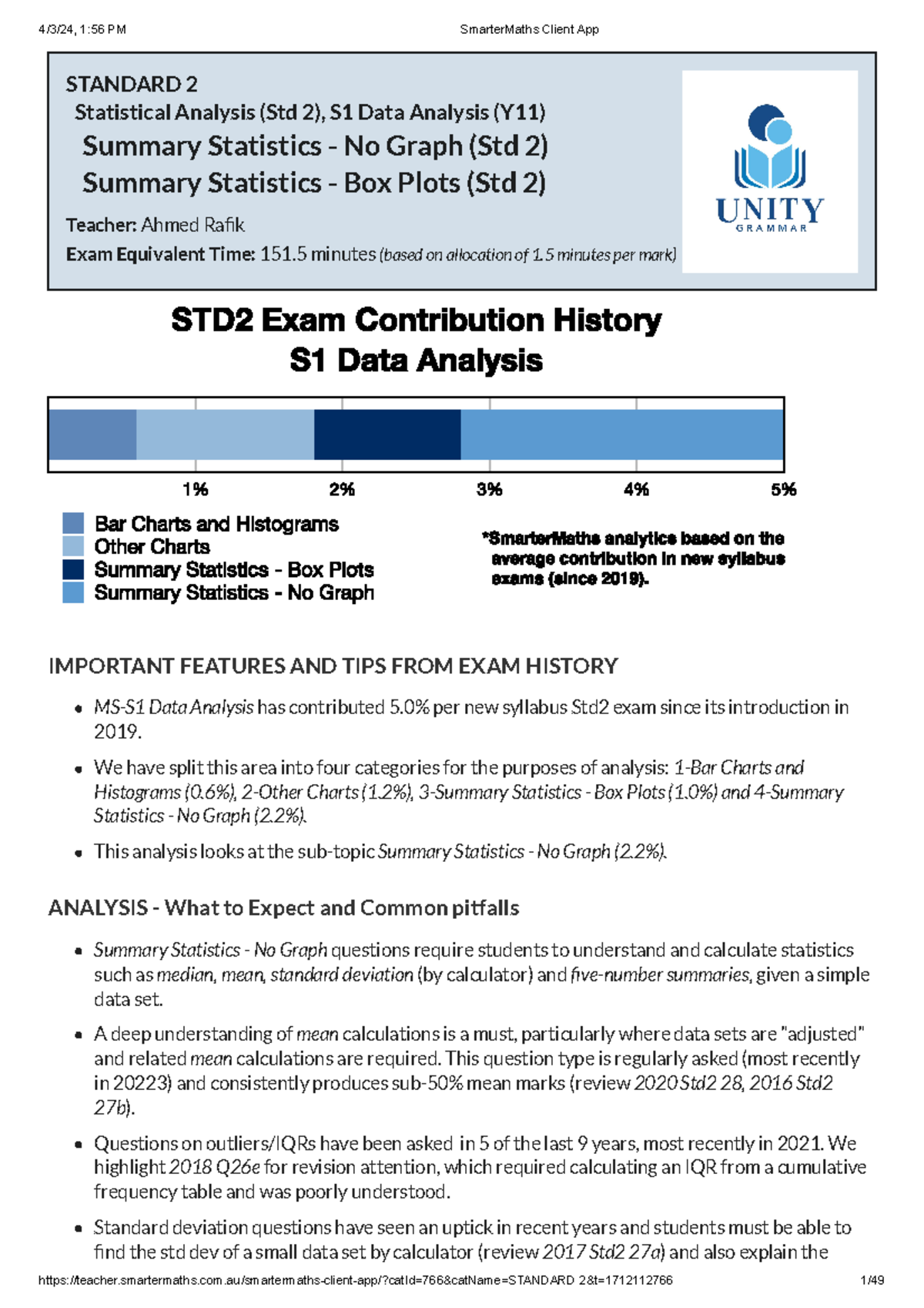 Statistical Analysis Revision Booklet 2 - STANDARD 2 Statistical Analysis (Std 2), S1 Data ...