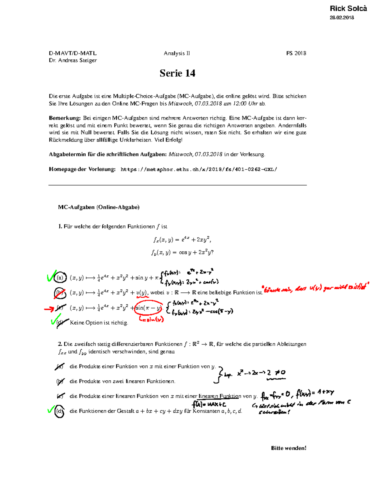 Serie 14 analysis - Wintersemester - D-MAVT/D-MATL Analysis II FS 2018 ...
