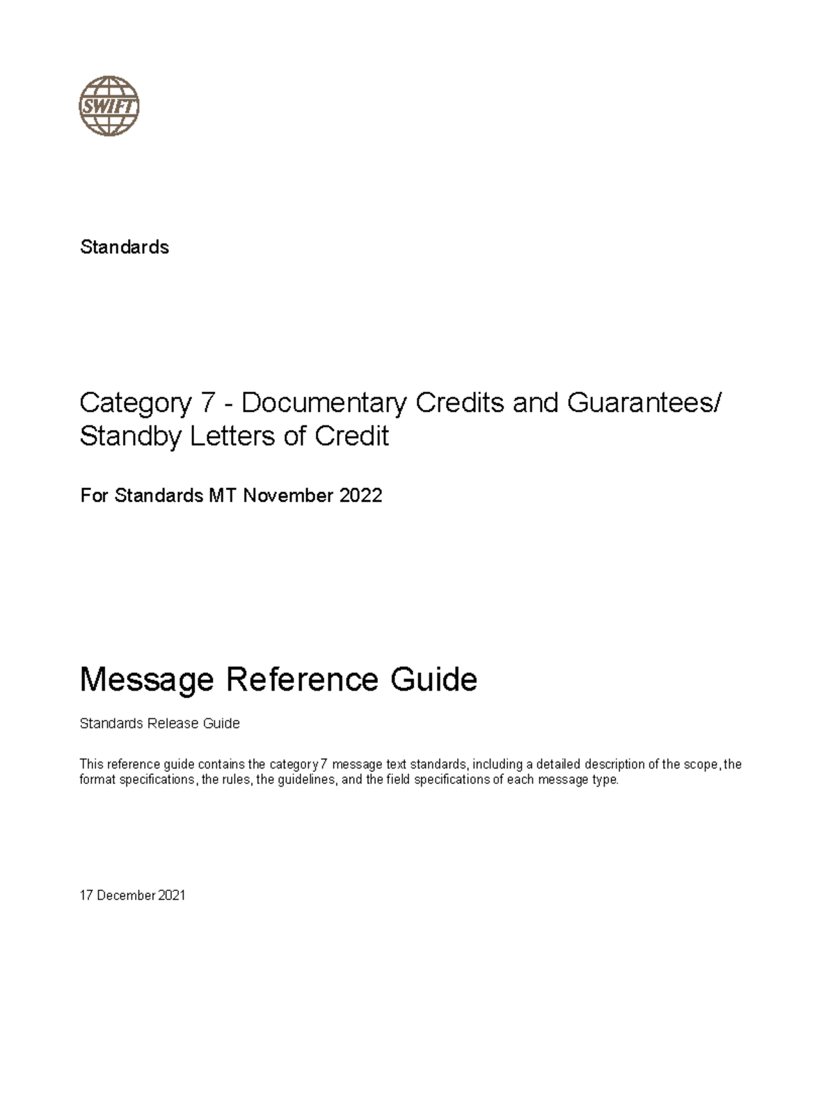 SR2022 7 Series - SWIFT materials - Standards Category 7 - Documentary ...