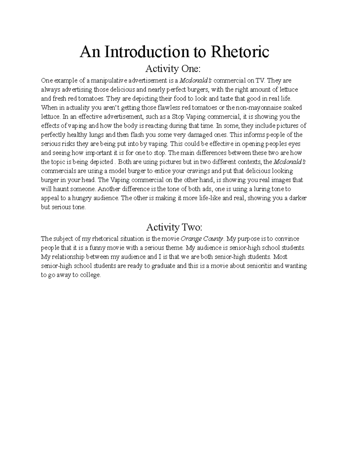 8 19 20 engl Lang. Assignment - An Introduction to Rhetoric Activity ...