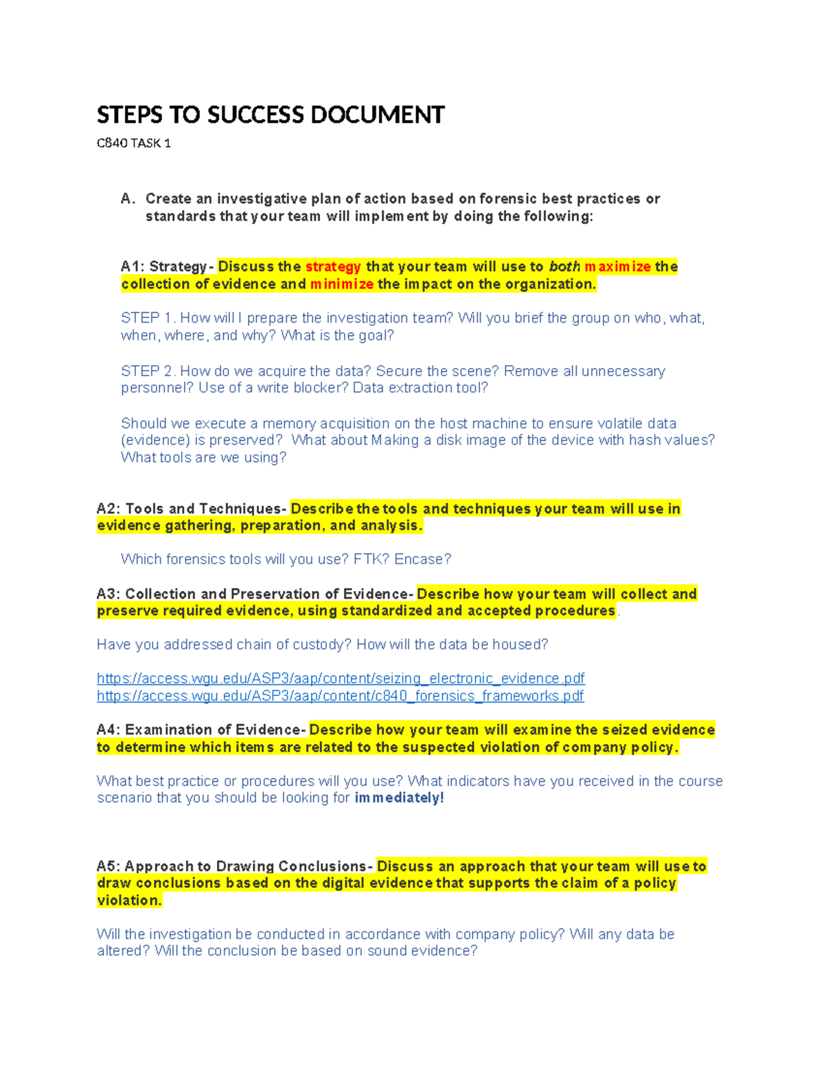 D431 TASK 1 Steps TO Success 49 - STEPS TO SUCCESS DOCUMENT C840 TASK 1 ...