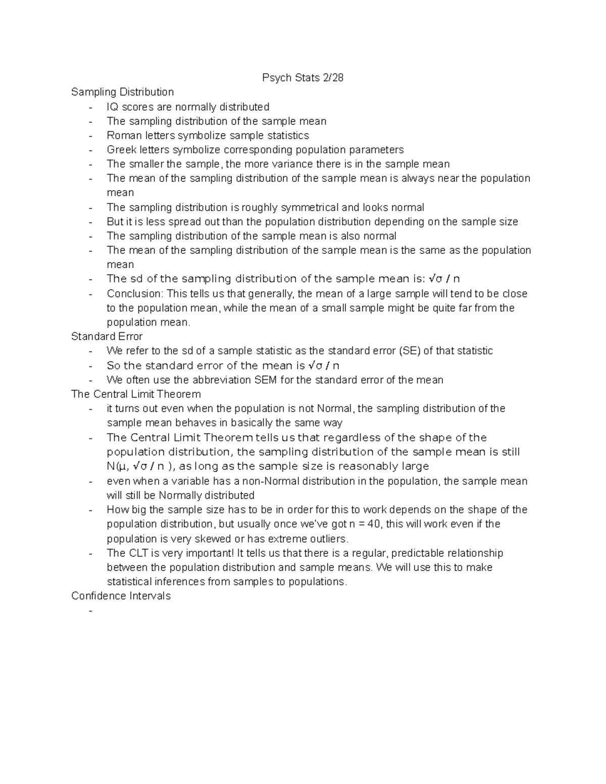 Psych Stats 2/28 - Psych Stats 2/ Sampling Distribution IQ scores are ...