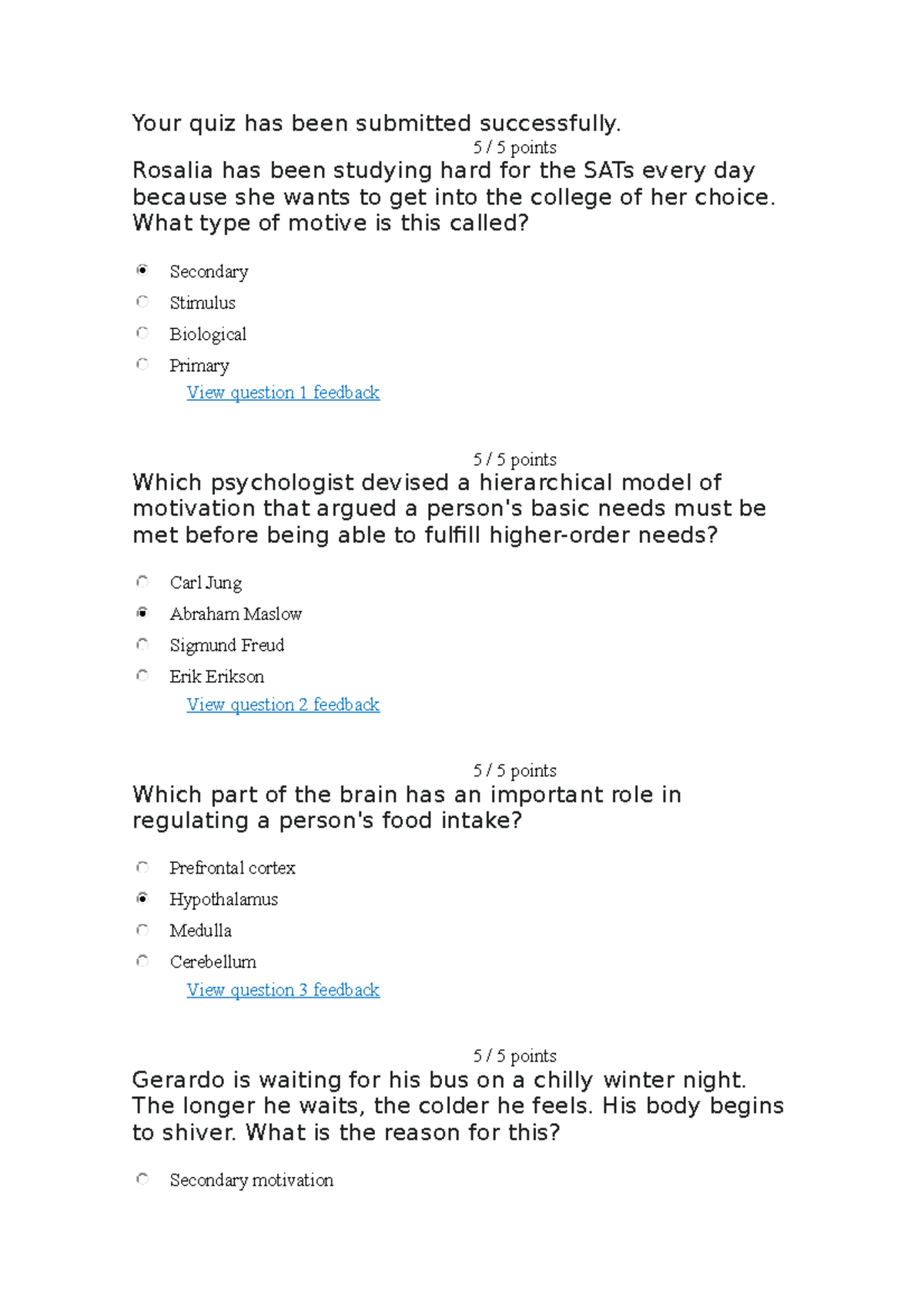 Self Check Motivation Emotion Development and Personality - Your quiz ...