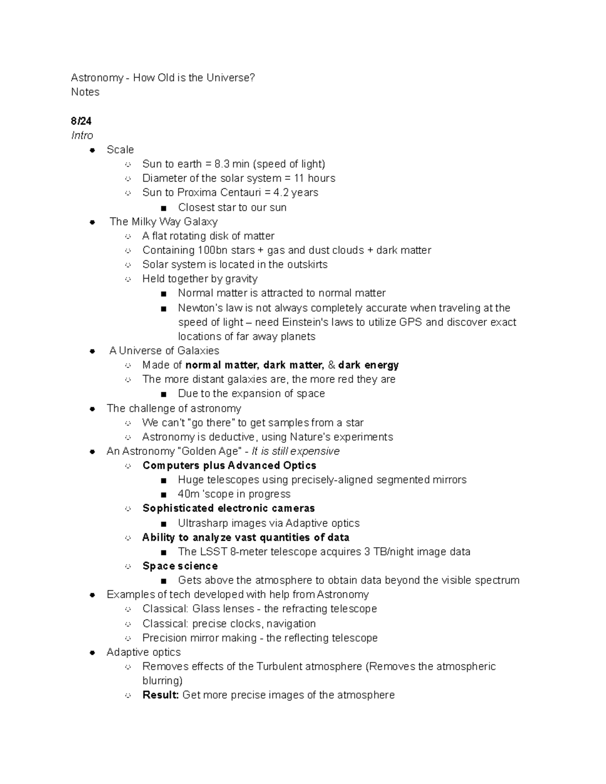 Astronomy Notes - Professor Devinney - Astronomy - How Old is the ...