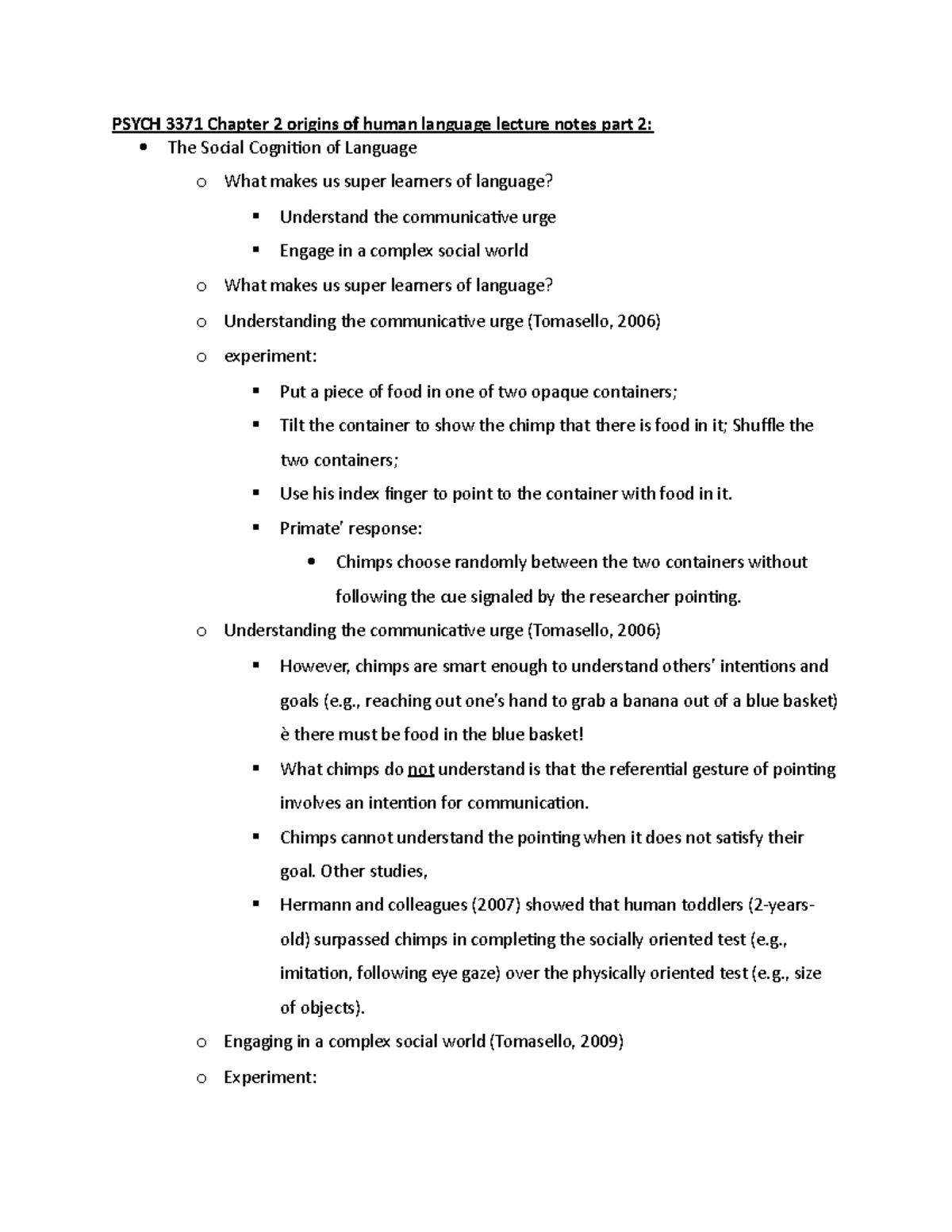 Psych 3371 Chapter 2b origins of human language lecture notes part 2 ...