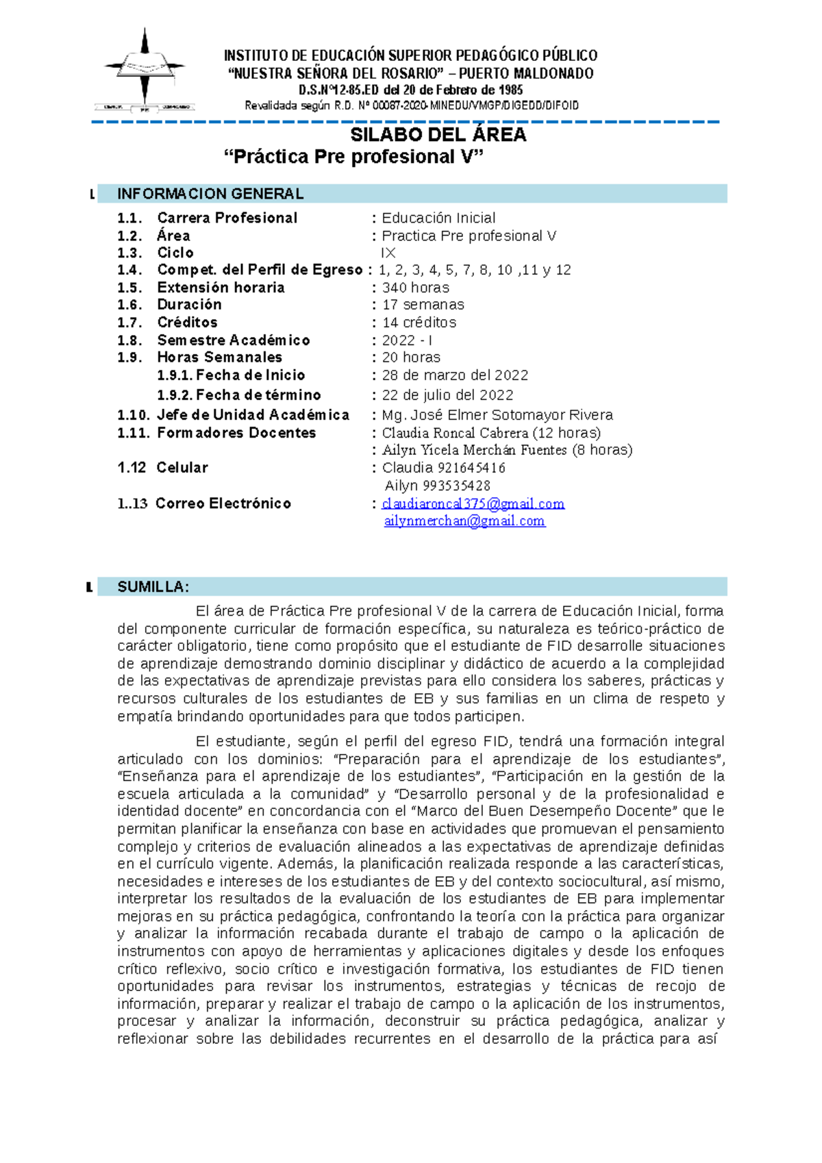 Silabo Practica V- IX Ciclo- Inicial- Claudia Y Aylin - INSTITUTO DE ...