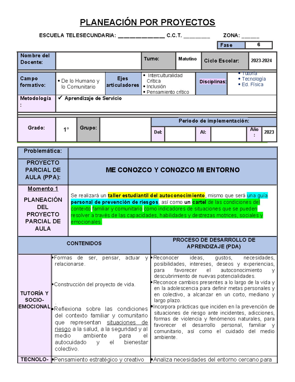 Dlhyc Proyecto 1 del 2o Trim. Me conozco y conozco mi entorno ...