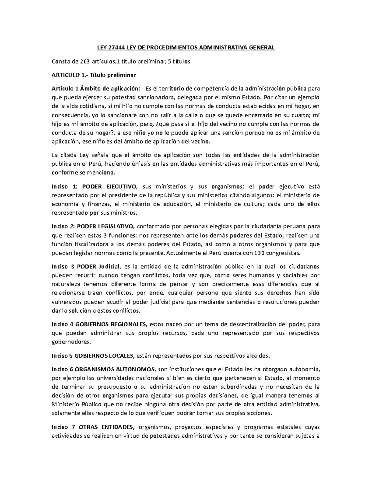 LEY 27444 - LEY 27444 LEY DE PROCEDIMIENTOS ADMINISTRATIVA GENERAL ...