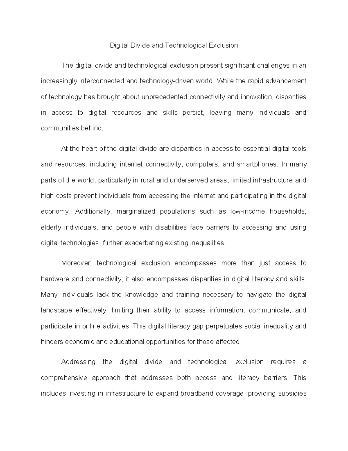 Digital Divide and Technological Exclusion - While the rapid ...