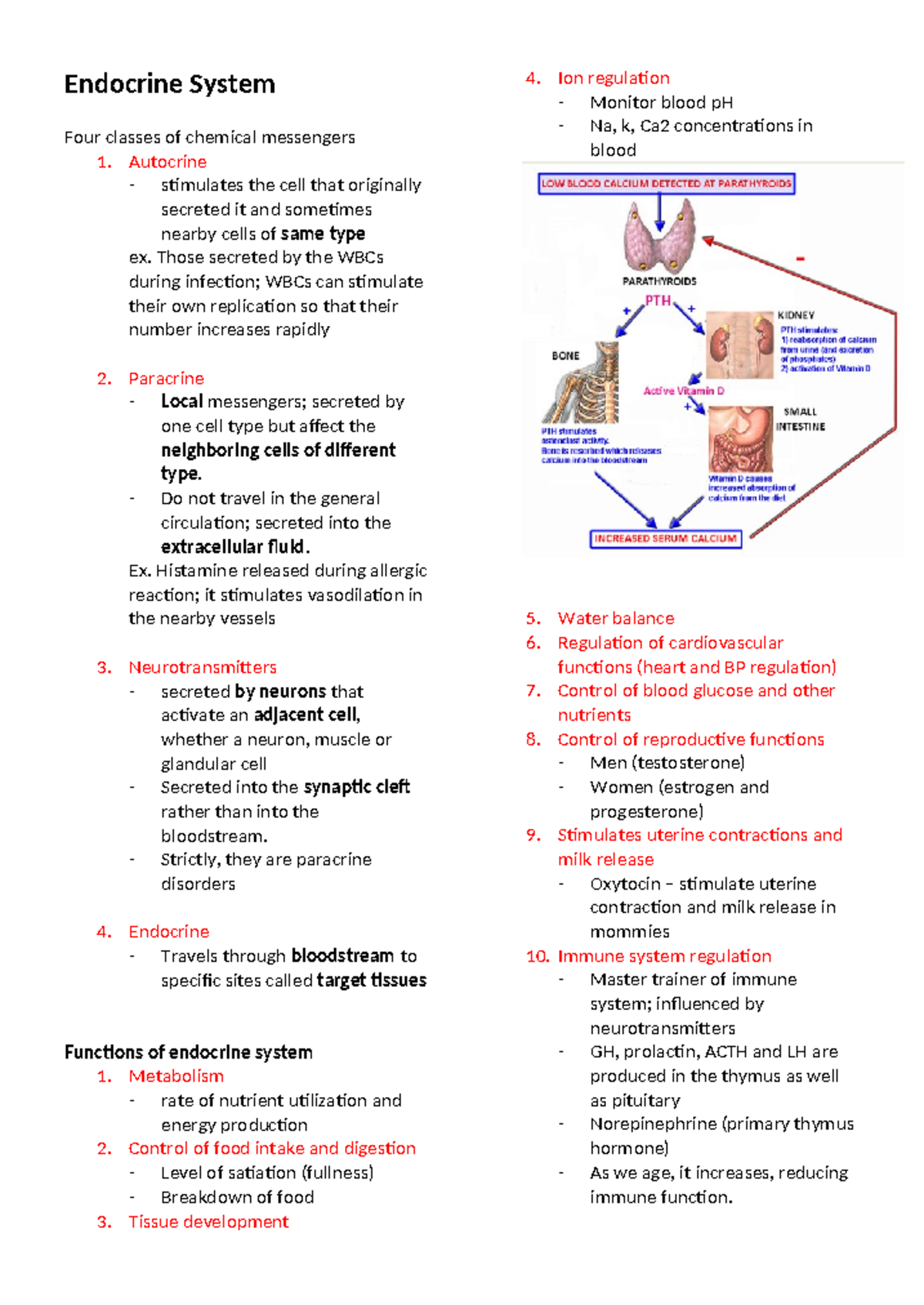 Endocrine System Notes - Endocrine System Four classes of chemical ...