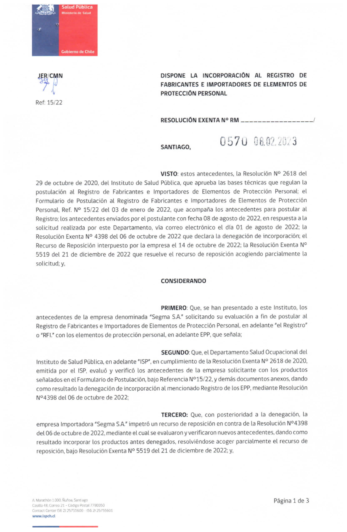 Certificado Retráctil Segma - Salud Pública Ministerio de Salud ...