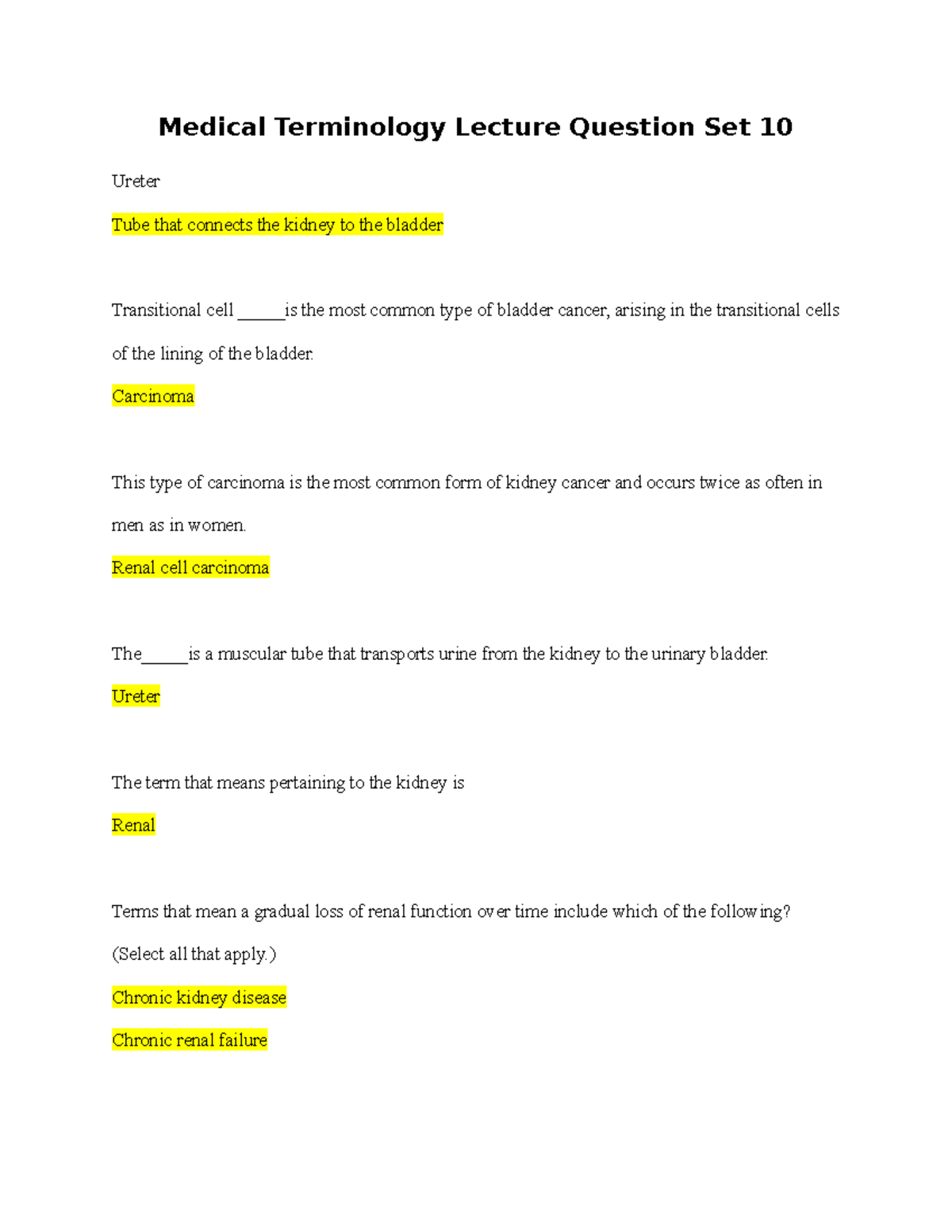 Medical Terminology Lecture Question Set 10 - Carcinoma This type of ...