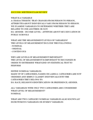 SOCI 3318 lecture 2 notes - SOCI 3318 lecture 2 notes What are the 5 ...