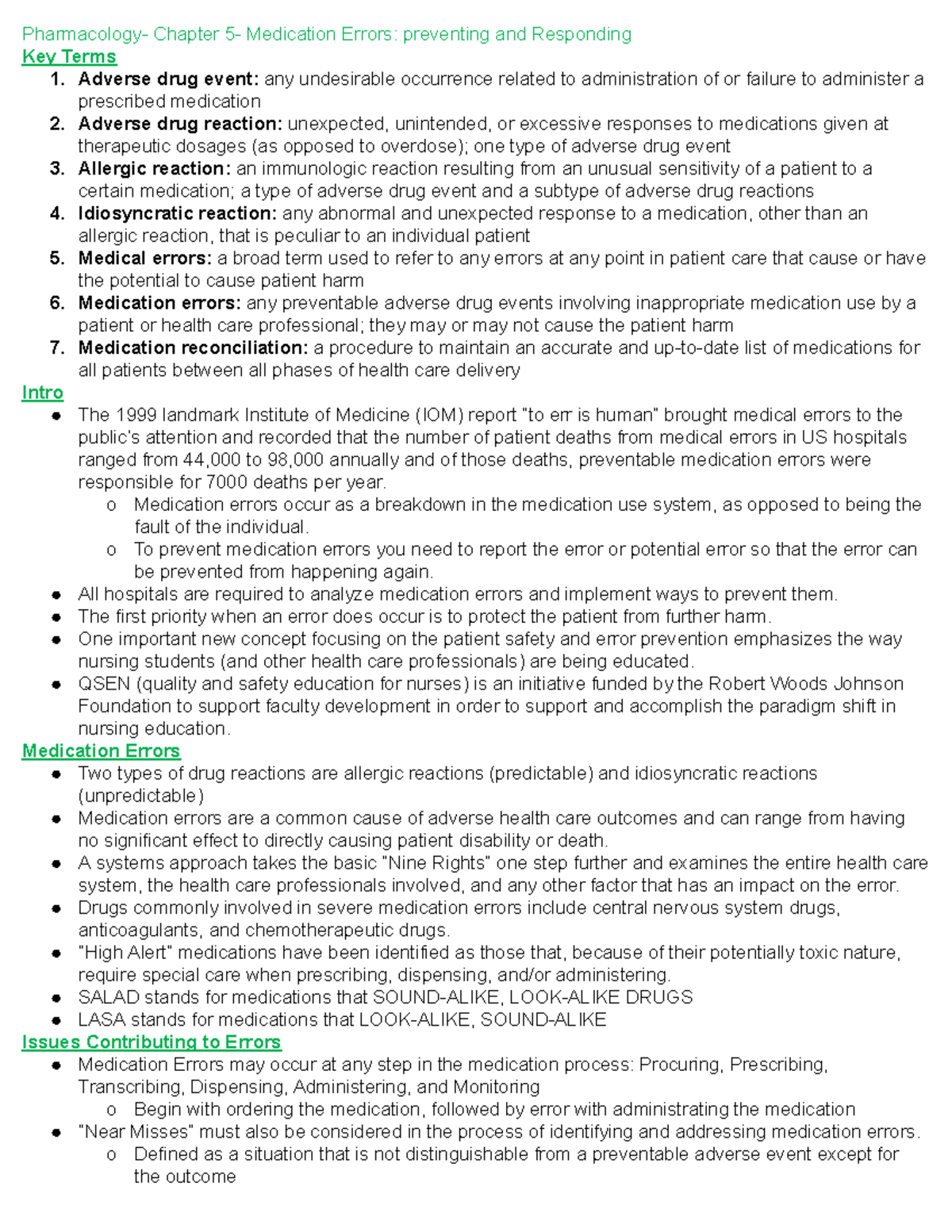 Chapter 5- Medication Errors - Adverse drug event: any undesirable ...