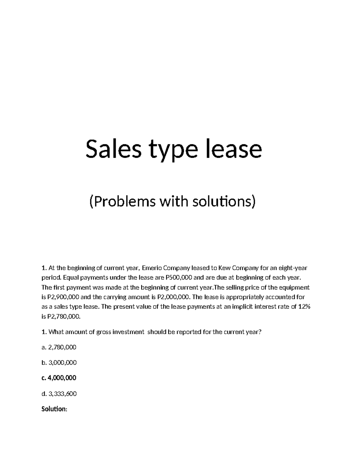 Sales type leas WPS Office - Sales type lease (Problems with solutions ...