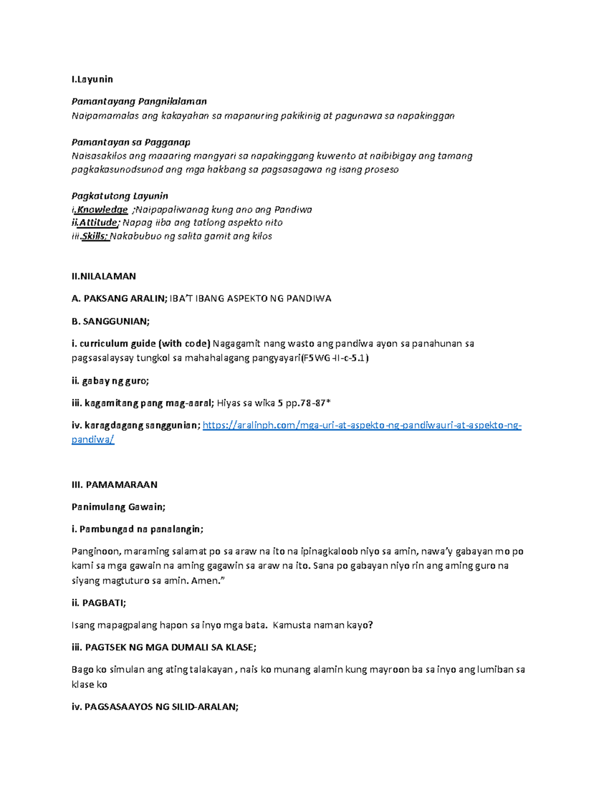 Makabagong Pormat NG Banghay Aralin SA Filipino - I Pamantayang ...