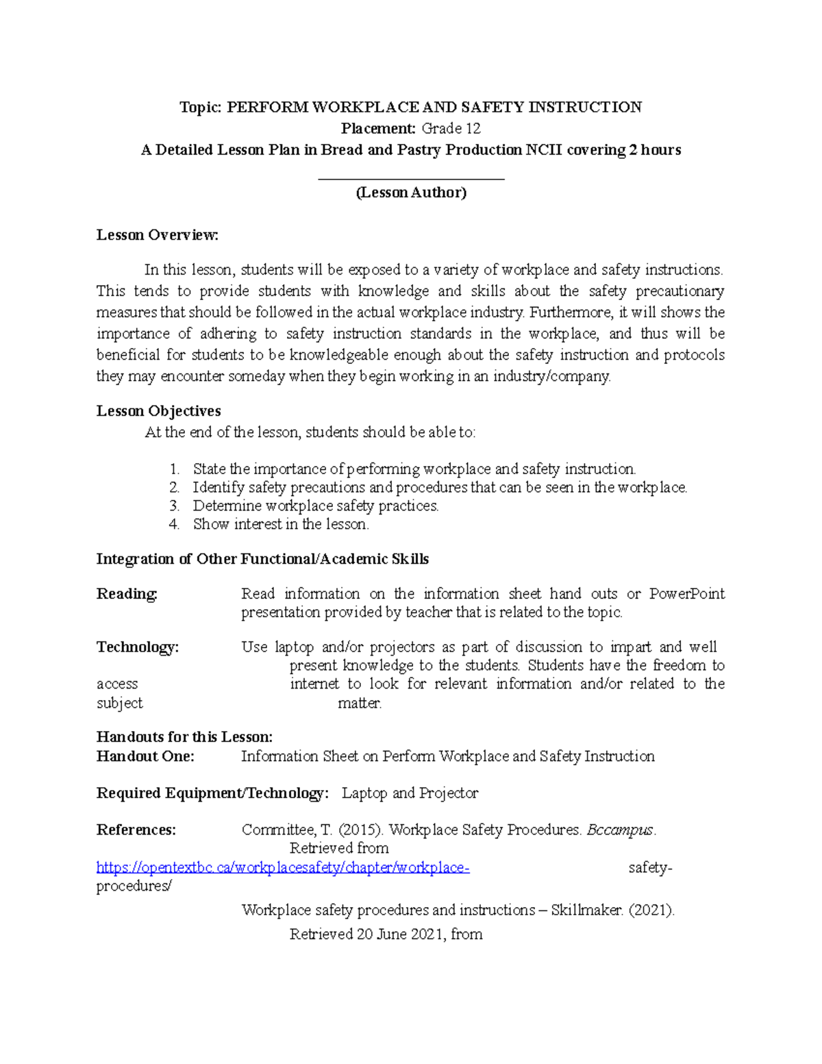 Detailed Lesson Plan Bread And Pastry Production NC II This Tends To