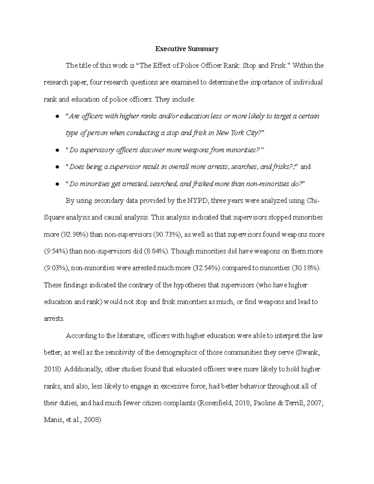 Capstone edits - Executive Summary The title of this work is