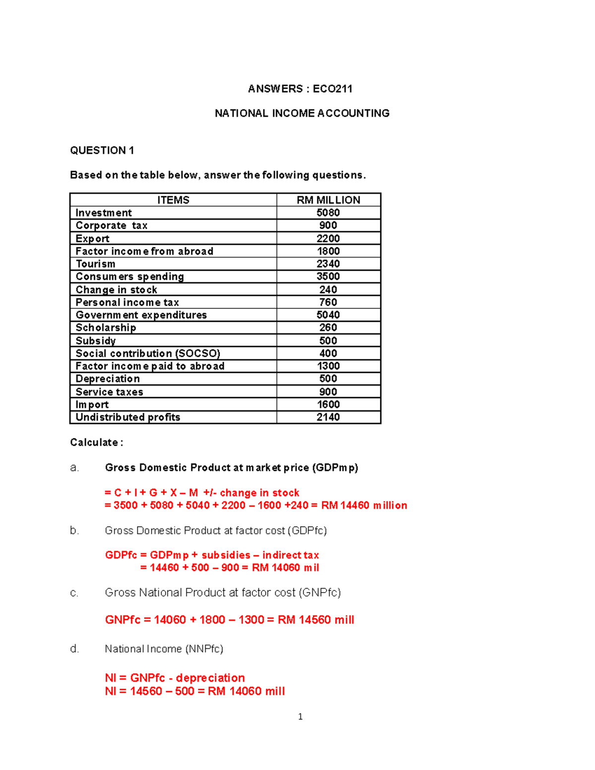 NI Accounting- Answers - ANSWERS : ECO NATIONAL INCOME ACCOUNTING ...