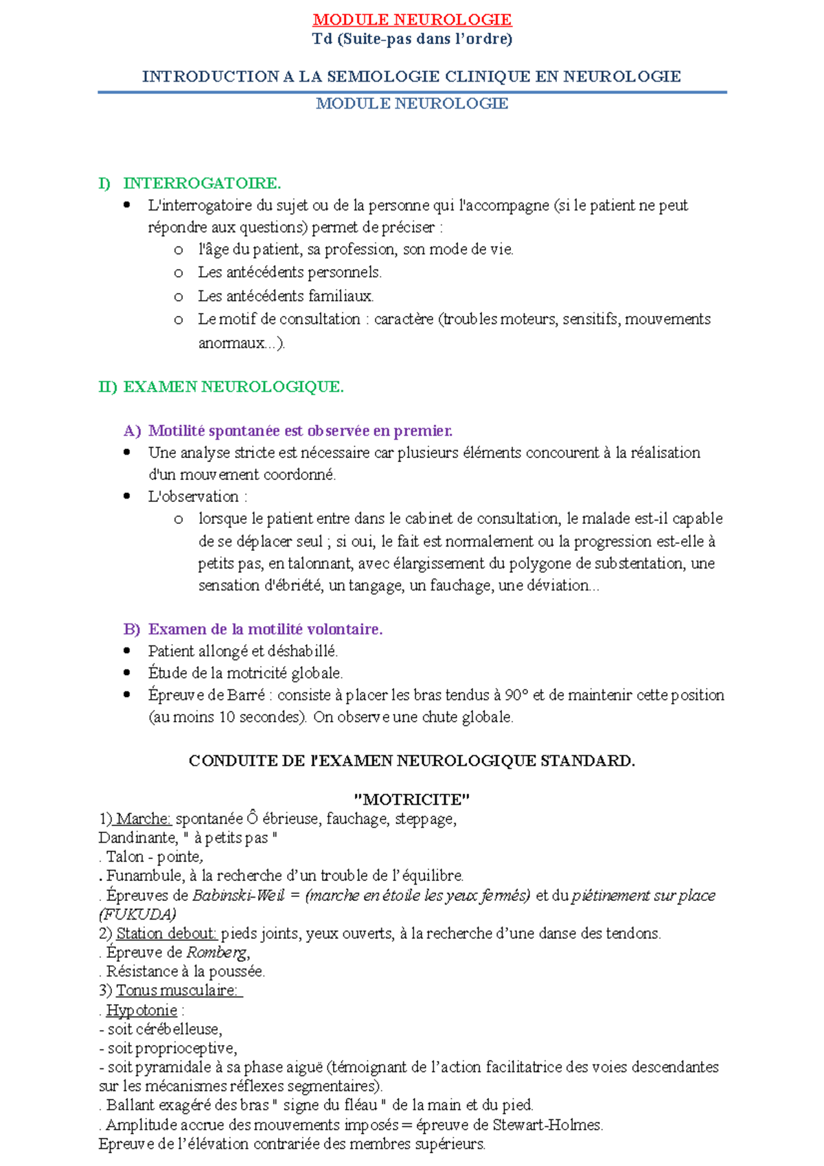 Neurologie TDs (suite) - MODULE NEUROLOGIE Td (Suite-pas dans l’ordre ...
