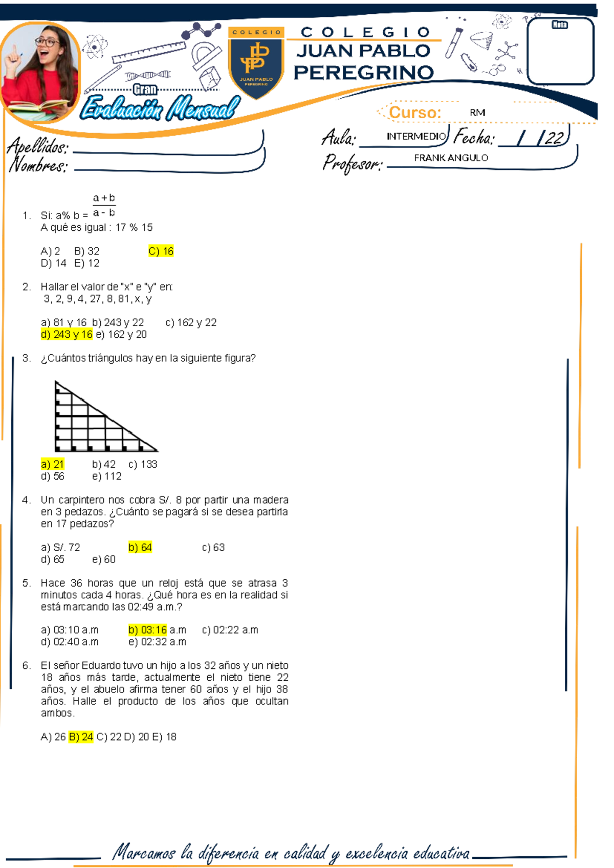 Preguntas de 1ero de sec concurso jpp 2024 - INTERMEDIO FRANK ANGULO RM ...