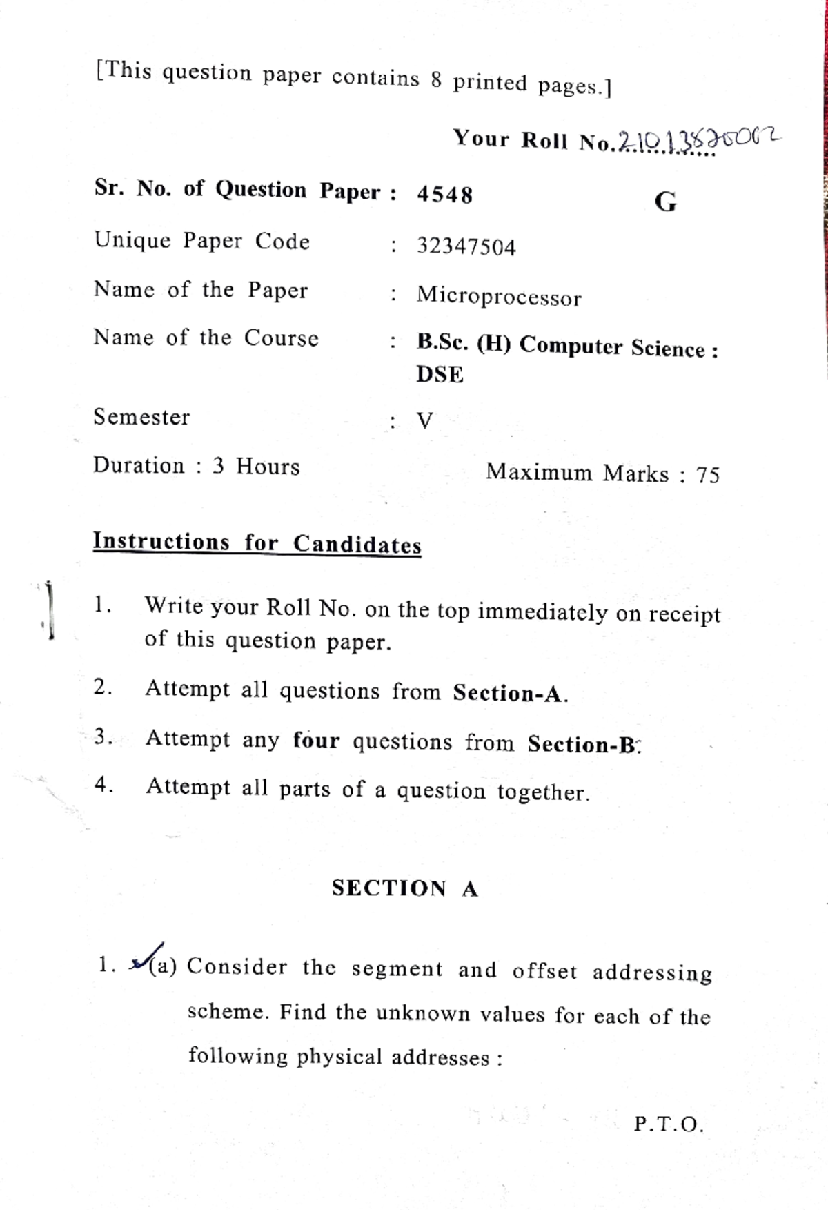 Microprocessor 2023 qp - [This question paper contains 8 printed pages.] Sr. No. of Question ...
