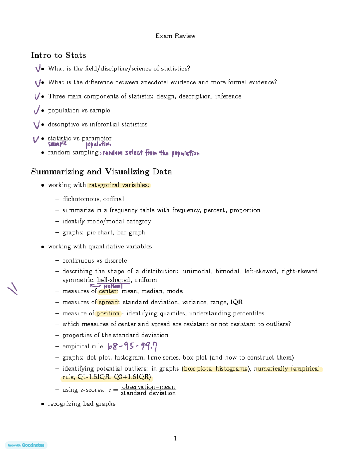 Exam Review Sheet - Exam Review Intro to Stats What is the field/discipline/science of ...