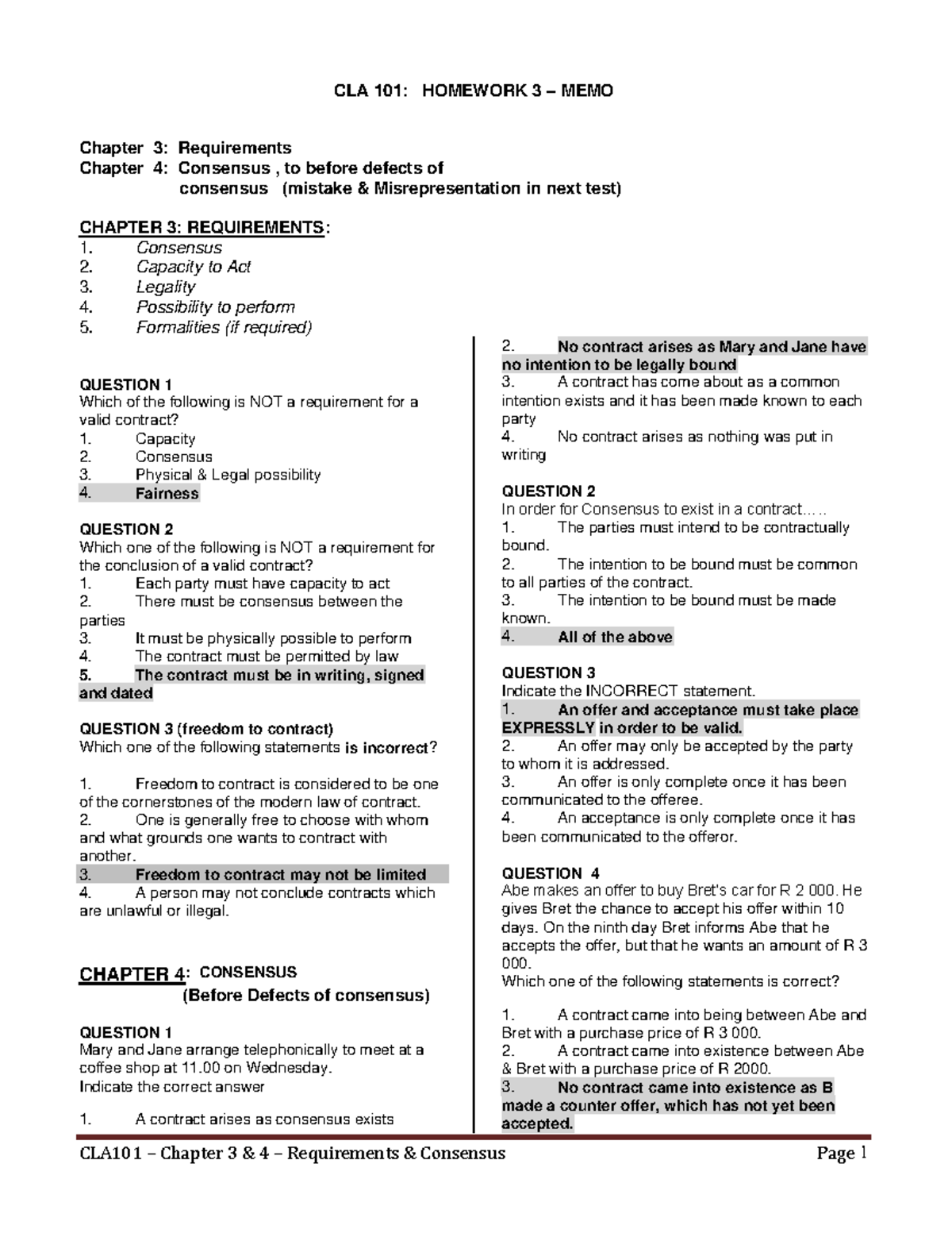 CLA101 Homework 3 memo - notes - CLA 101: HOMEWORK 3 – MEMO Chapter 3 ...