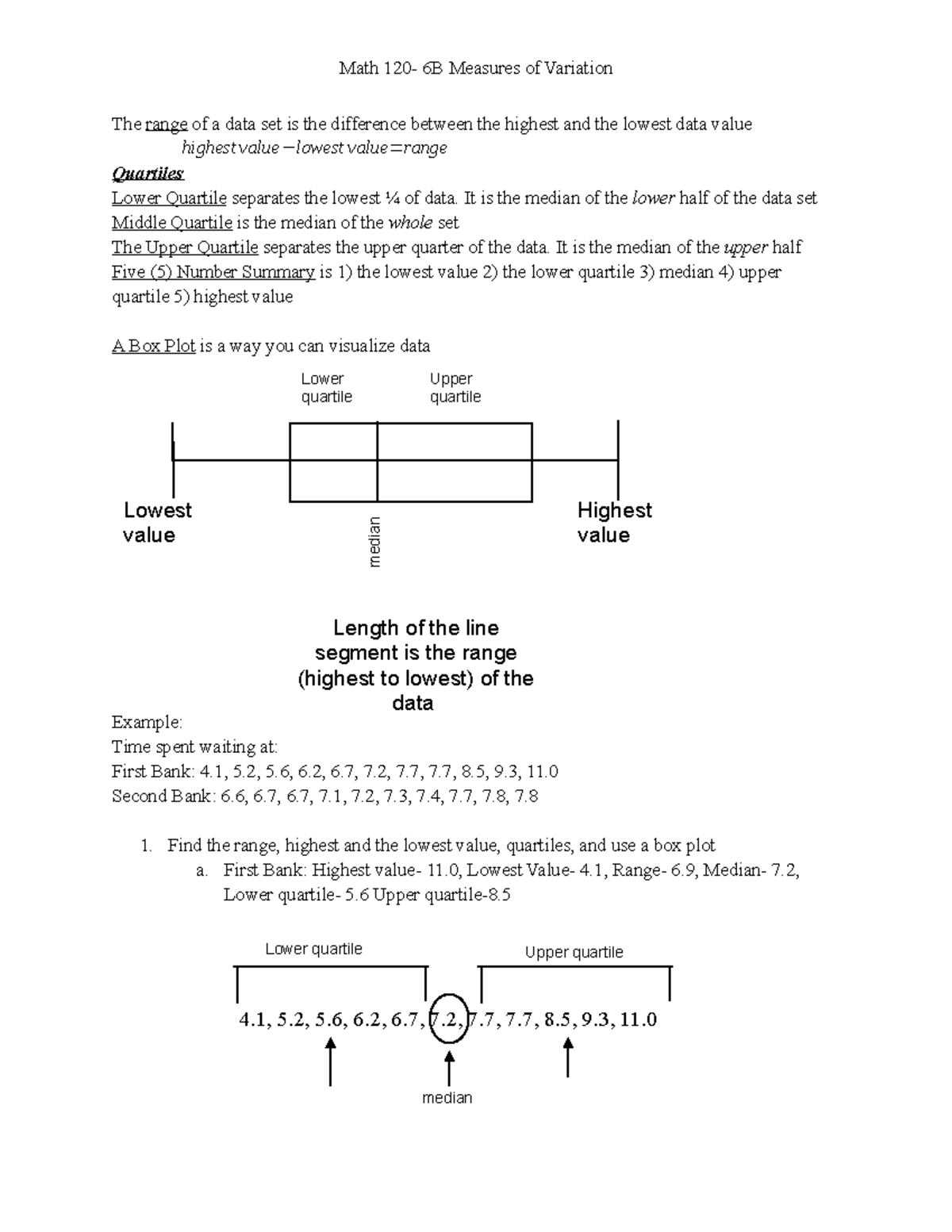 MATH 120-6B Measures of Variation - Math 120- 6B Measures of Variation ...