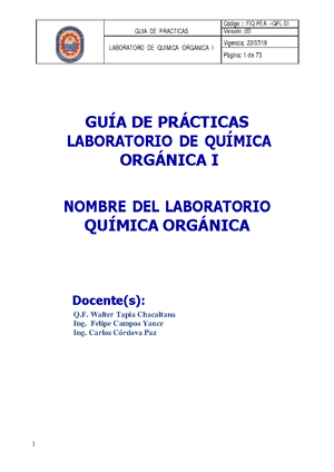Guía Lab - Química Orgánica II - GUIA DE PRACTICAS Versión : LABORATORO DE QUIMICA ORGANICA II ...