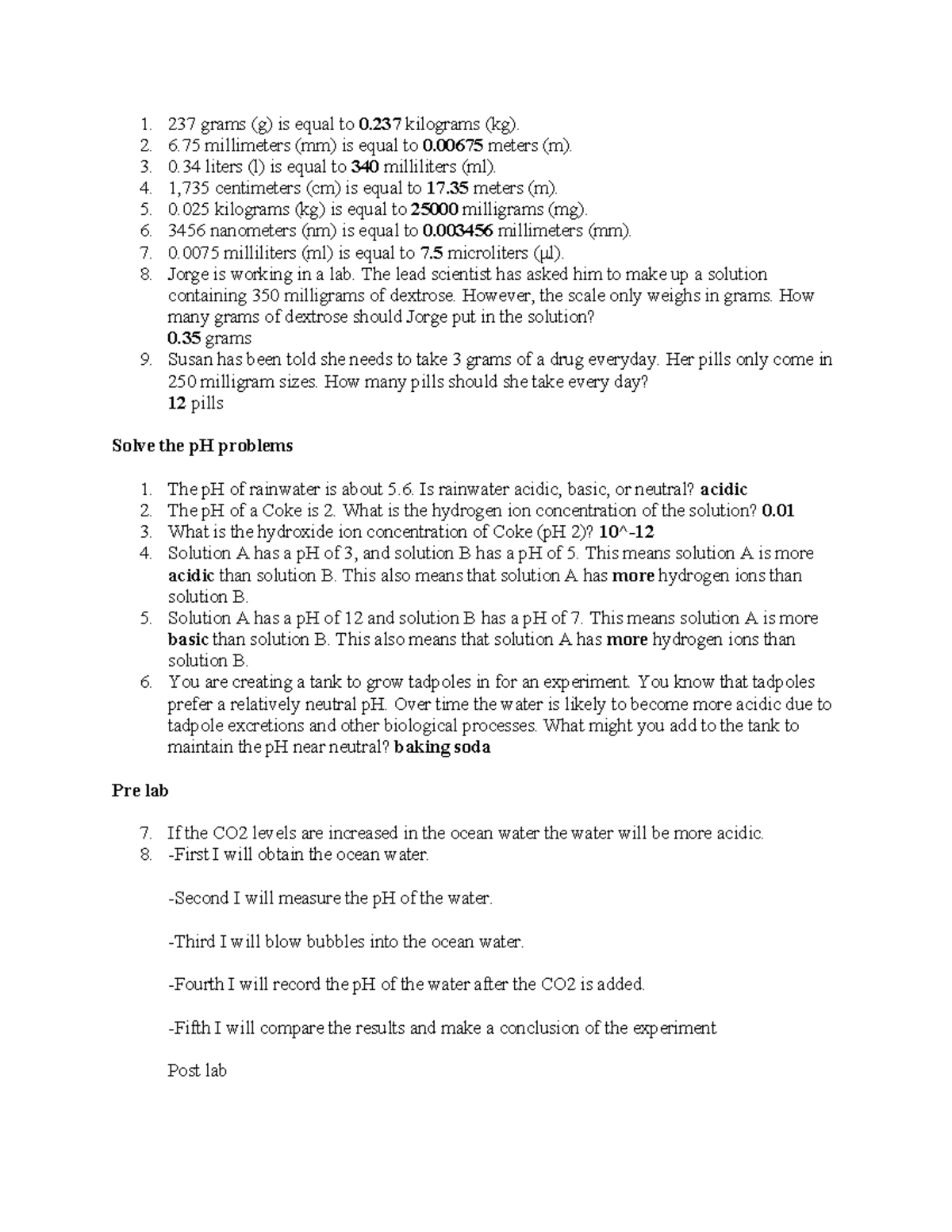 Module 1 lab - Practice - 237 grams (g) is equal to 0 kilograms (kg). 6 ...