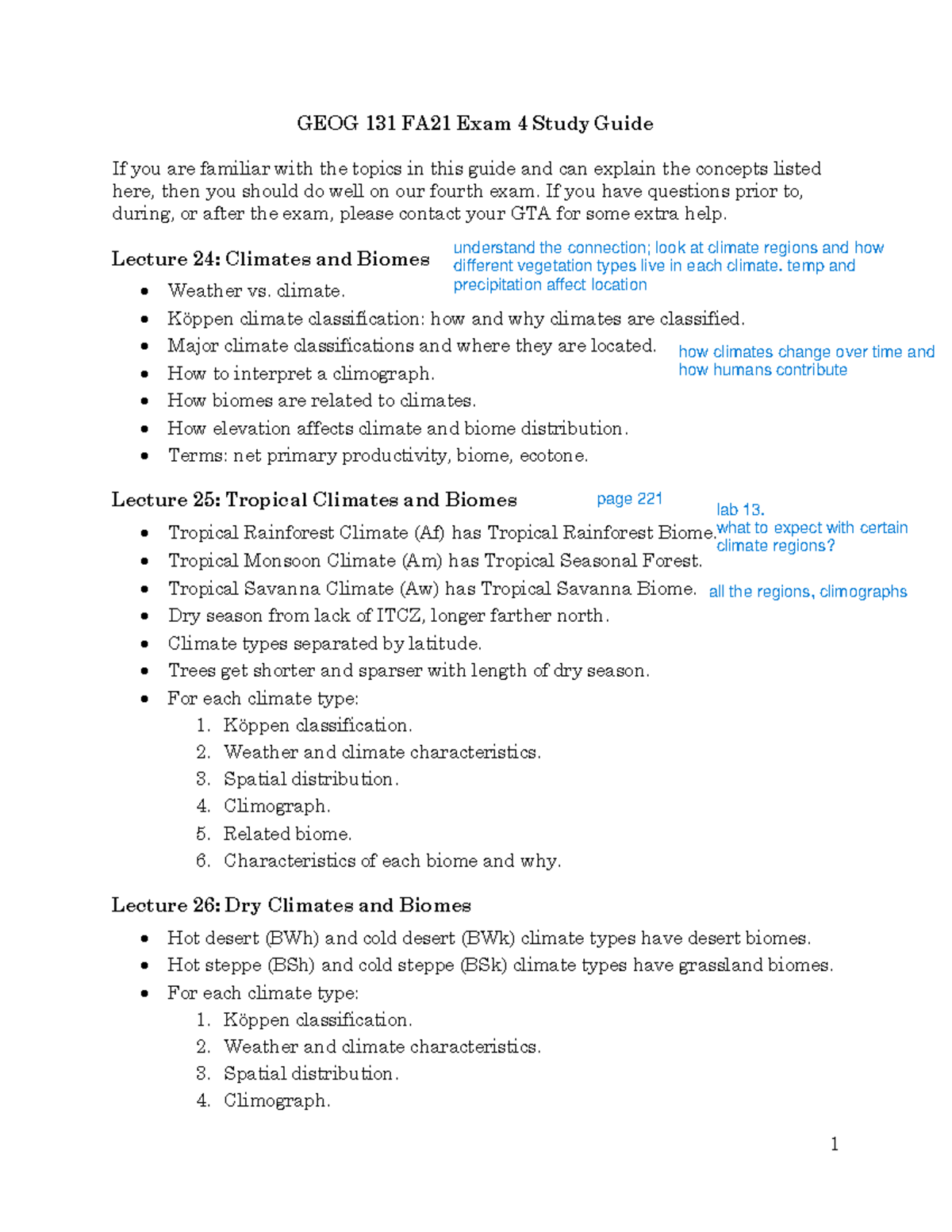 GEOG 131 FA21 Study guide - Exam 4 - GEOG 131 FA2 1 Exam 4 Study Guide ...