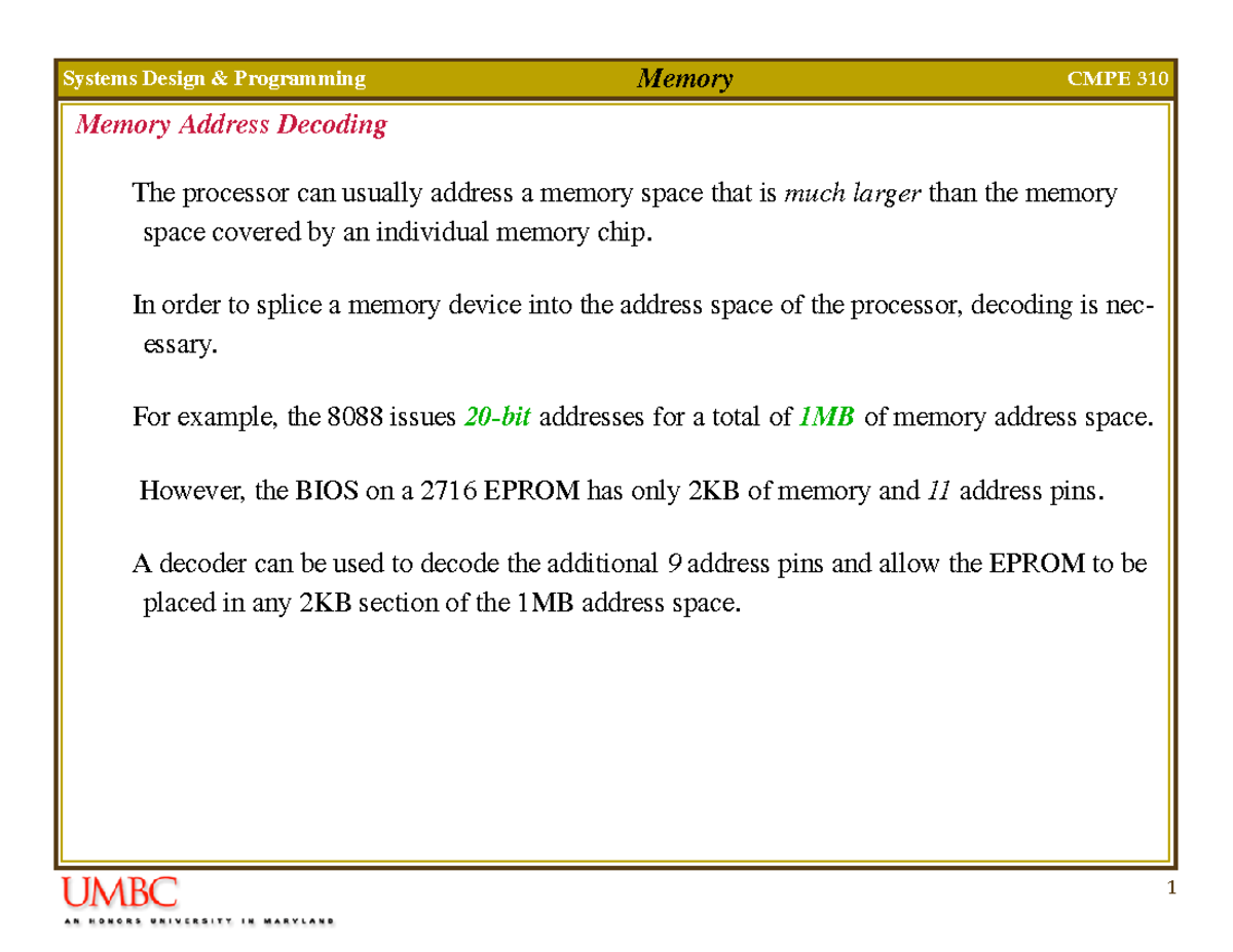 Chap10 lect05 memory 2 - Copy - Memory Address Decoding The processor ...