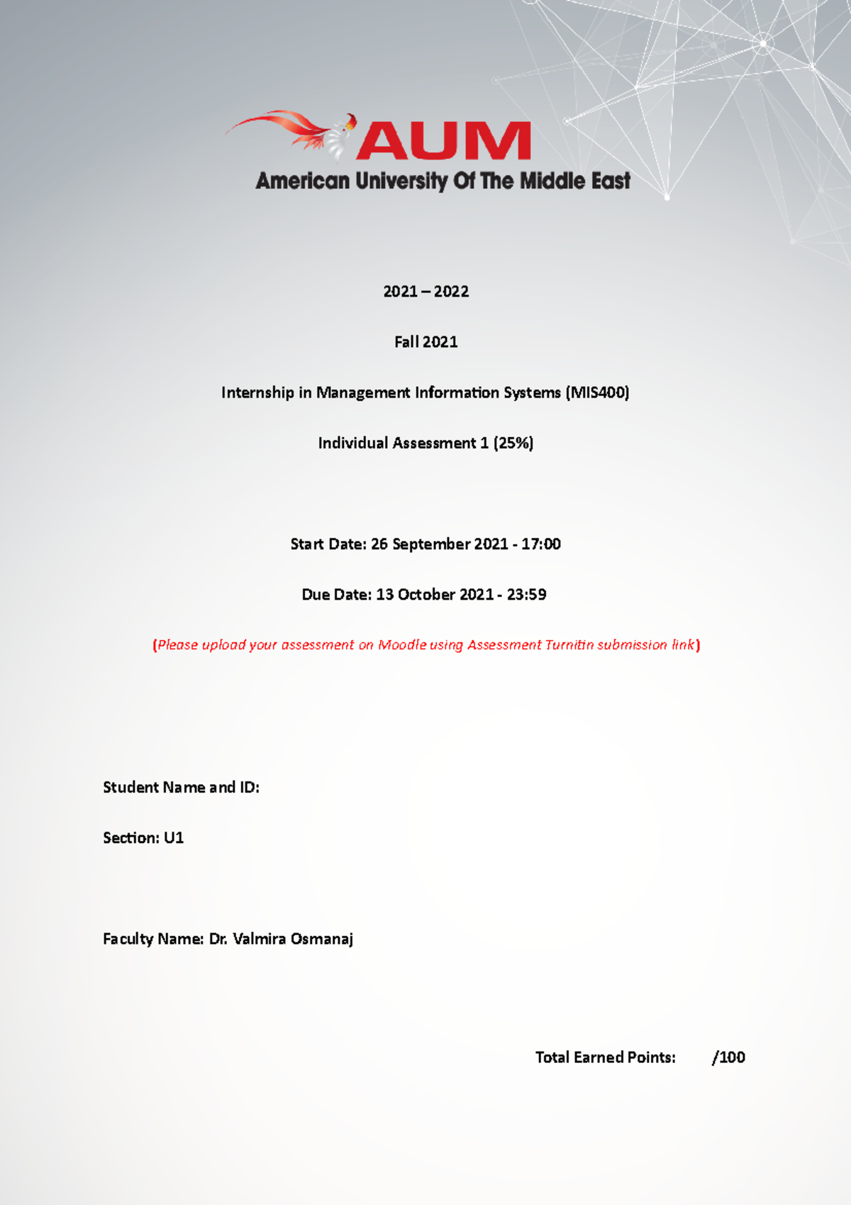 MIS 400 Assessment 1 Hybrid Fall 2021 - 2021 – 2022 Fall 2021 ...