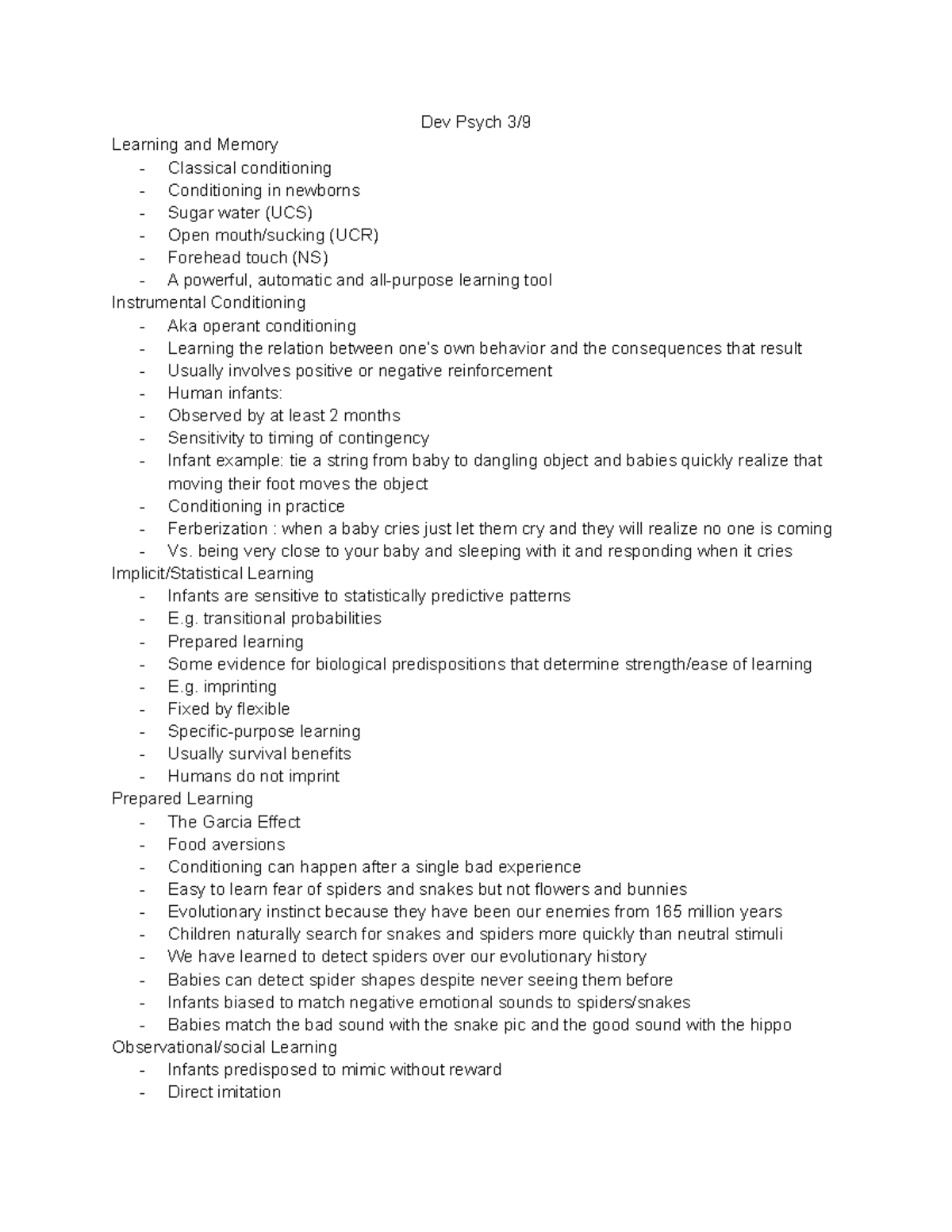 Developmental Psych 3/9 - Dev Psych 3/ Learning and Memory Classical ...