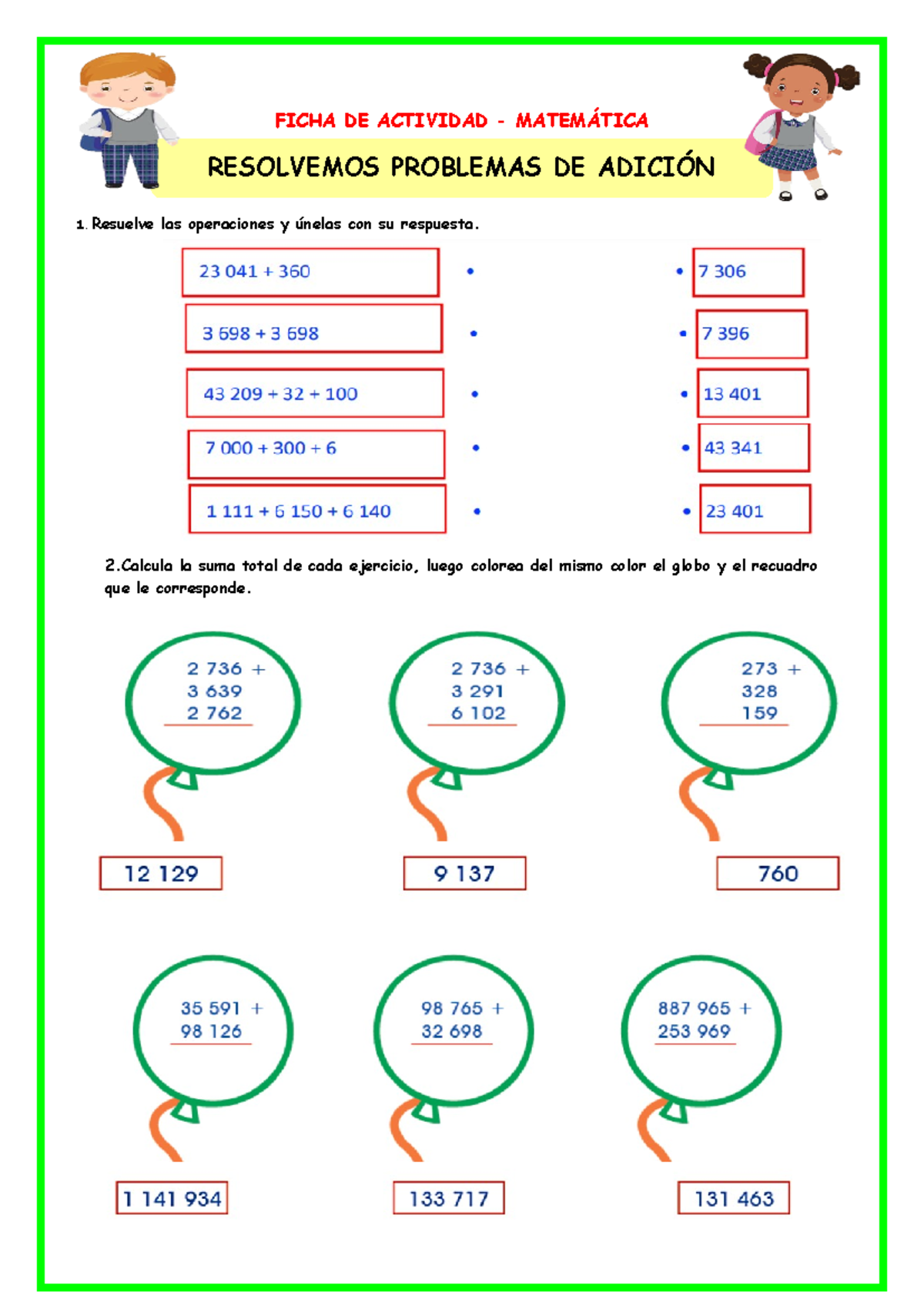 Ficha-LUN-MAT- Resolvemos Problemas DE Adición - FICHA DE ACTIVIDAD ...