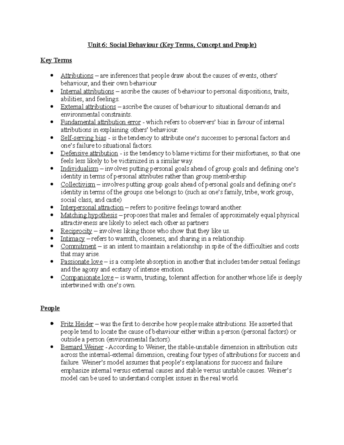 Unit 6 Key terms, Concept and People - Unit 6: Social Behaviour (Key ...